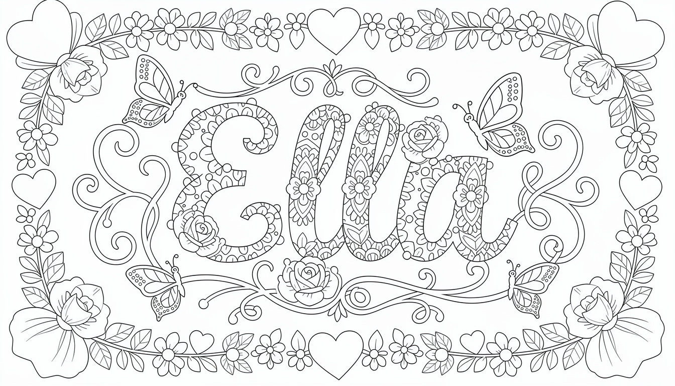 Coloriage Prénom Ella avec Fleurs | PDF Gratuit | Colorazen