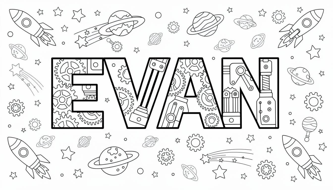 Evan Space Name Coloring Page | Free PDF | Colorazen