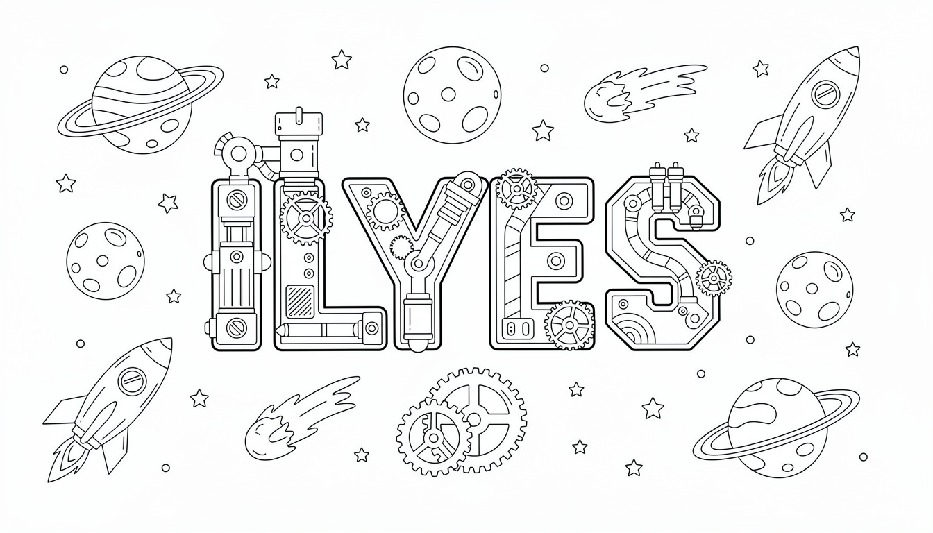 ILYES Name Space Rockets Coloring Page | Free PDF | Colorazen