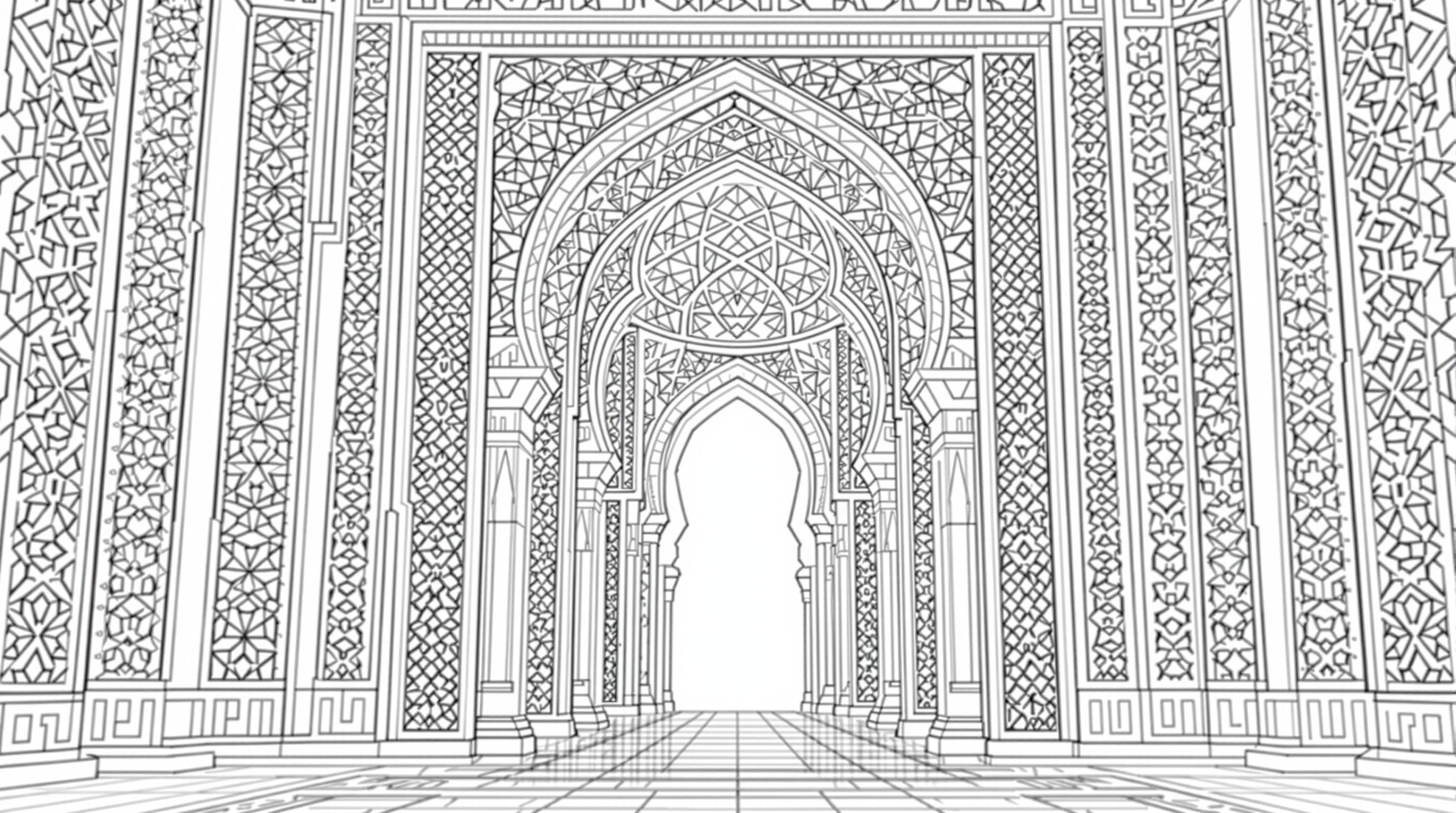 Ausmalbild Sheikh-Zayed-Moschee Portal | Kostenloses PDF | Colorazen