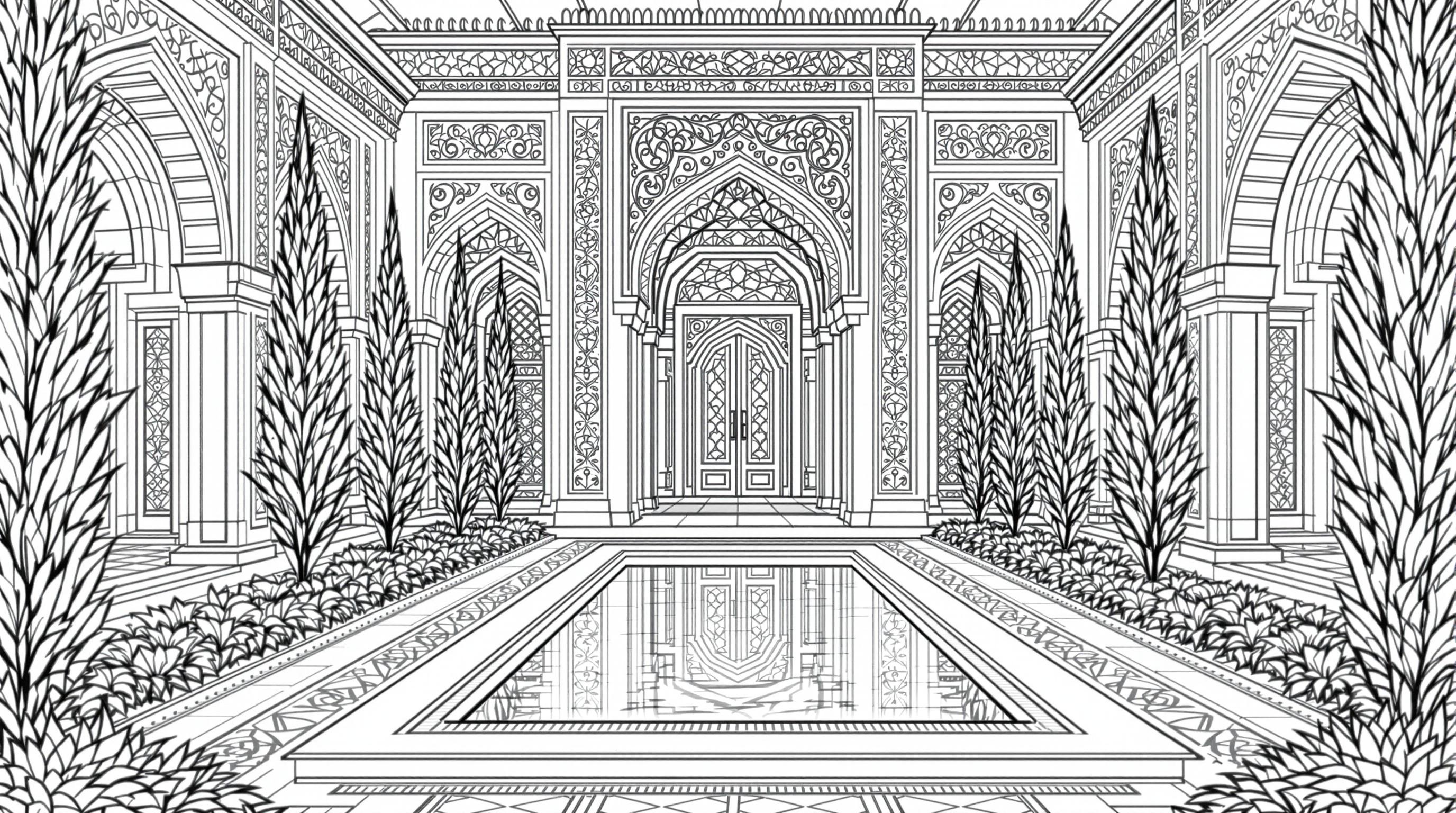 Persian Garden Adult Coloring Page with Islamic Patterns | Colorazen