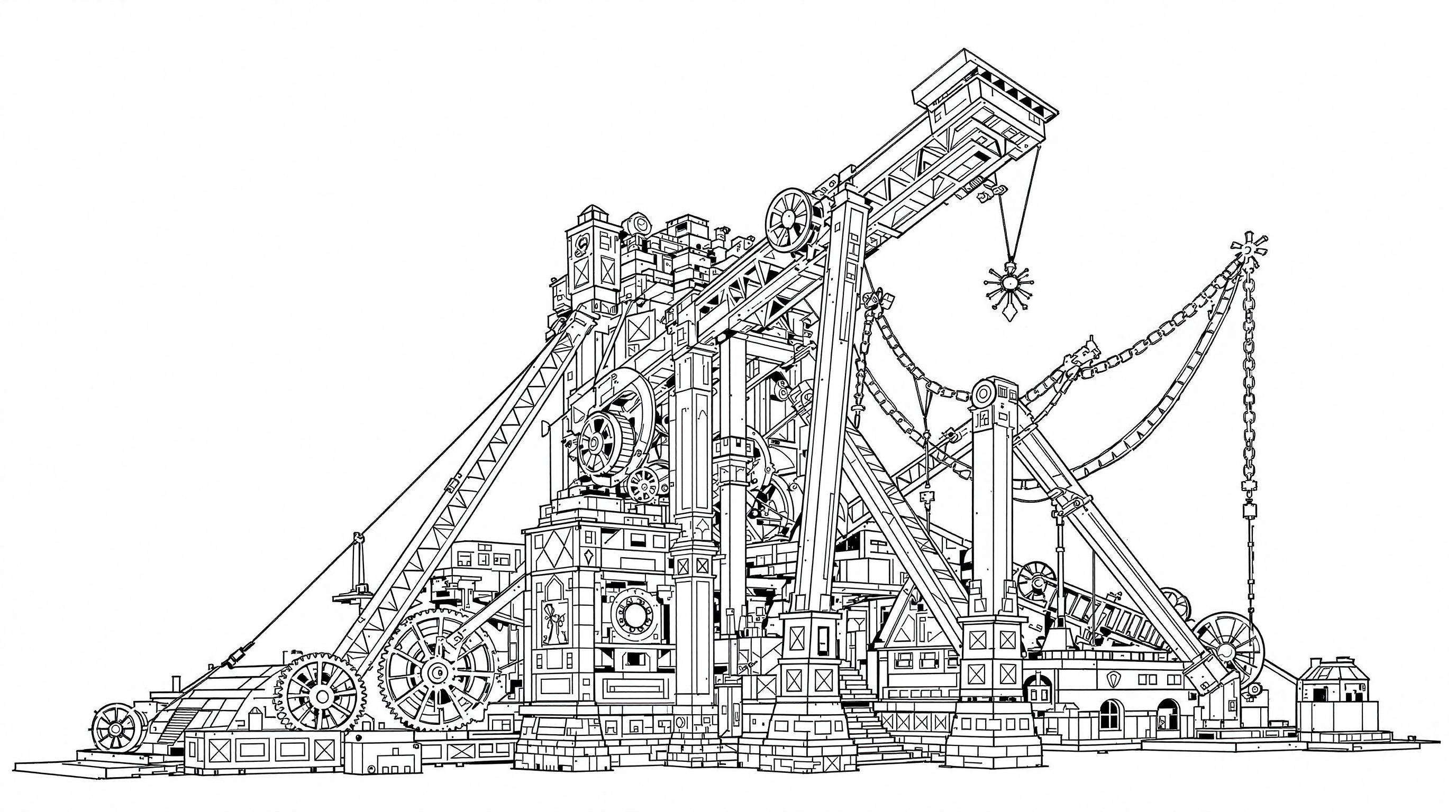 Página para colorear del trebuchet de Leonardo da Vinci | Colorazen