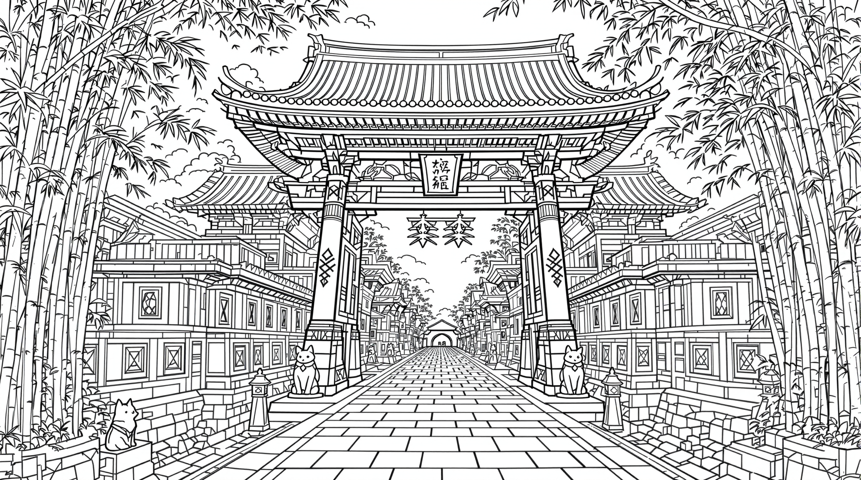 Pagina da Colorare del Santuario Fushimi Inari - Design Giapponese ...