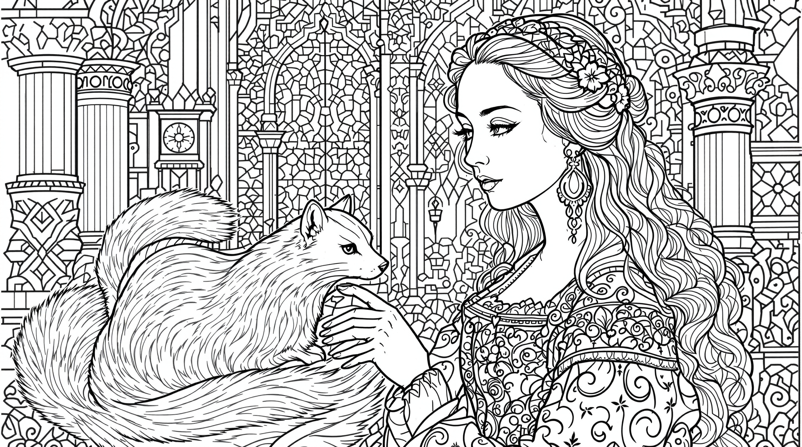 Lady with an Ermine Adult Coloring Page - Renaissance Art | Colorazen