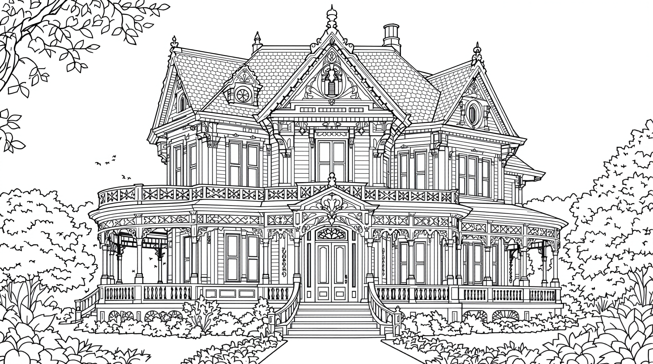Victorian Villa Coloring Page | Free PDF | Colorazen