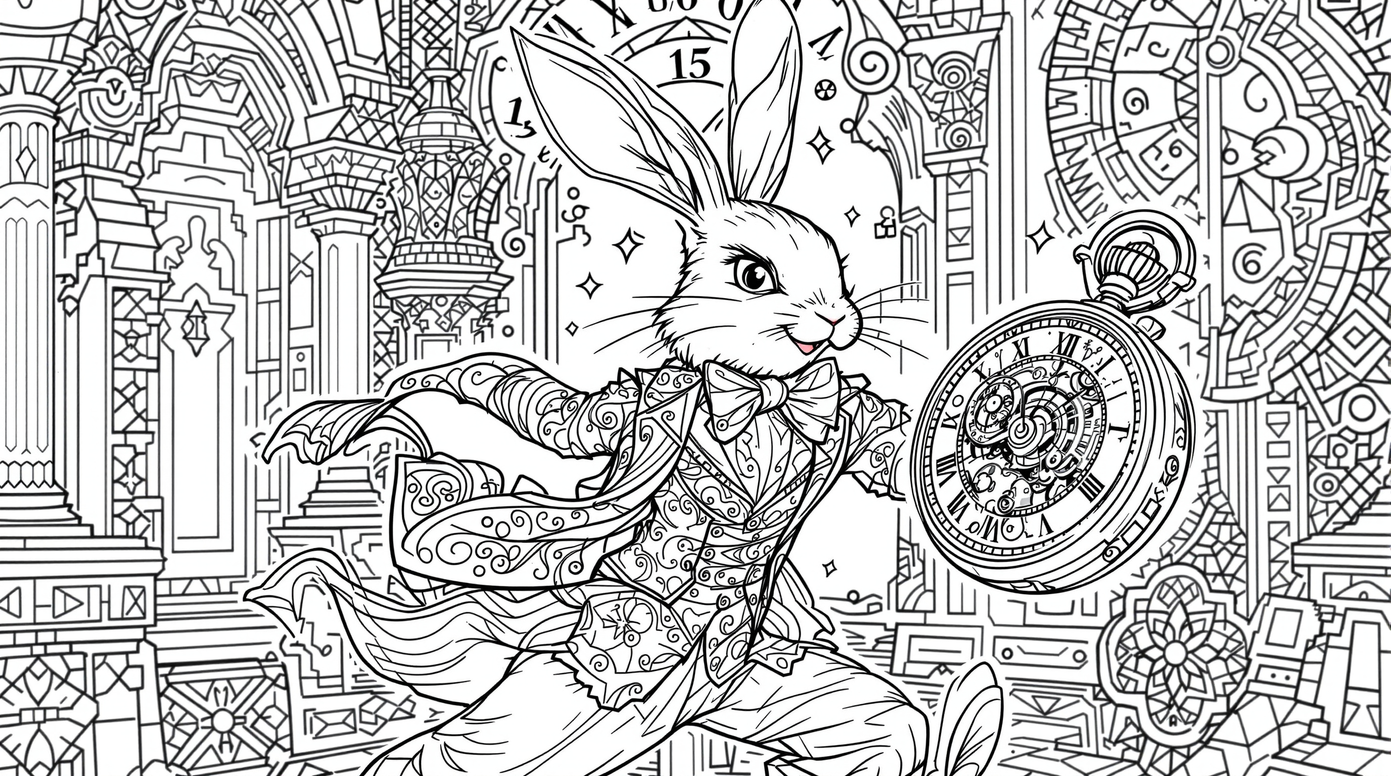Victorian White Rabbit Adult Coloring Page - Clockwork Wonderland ...