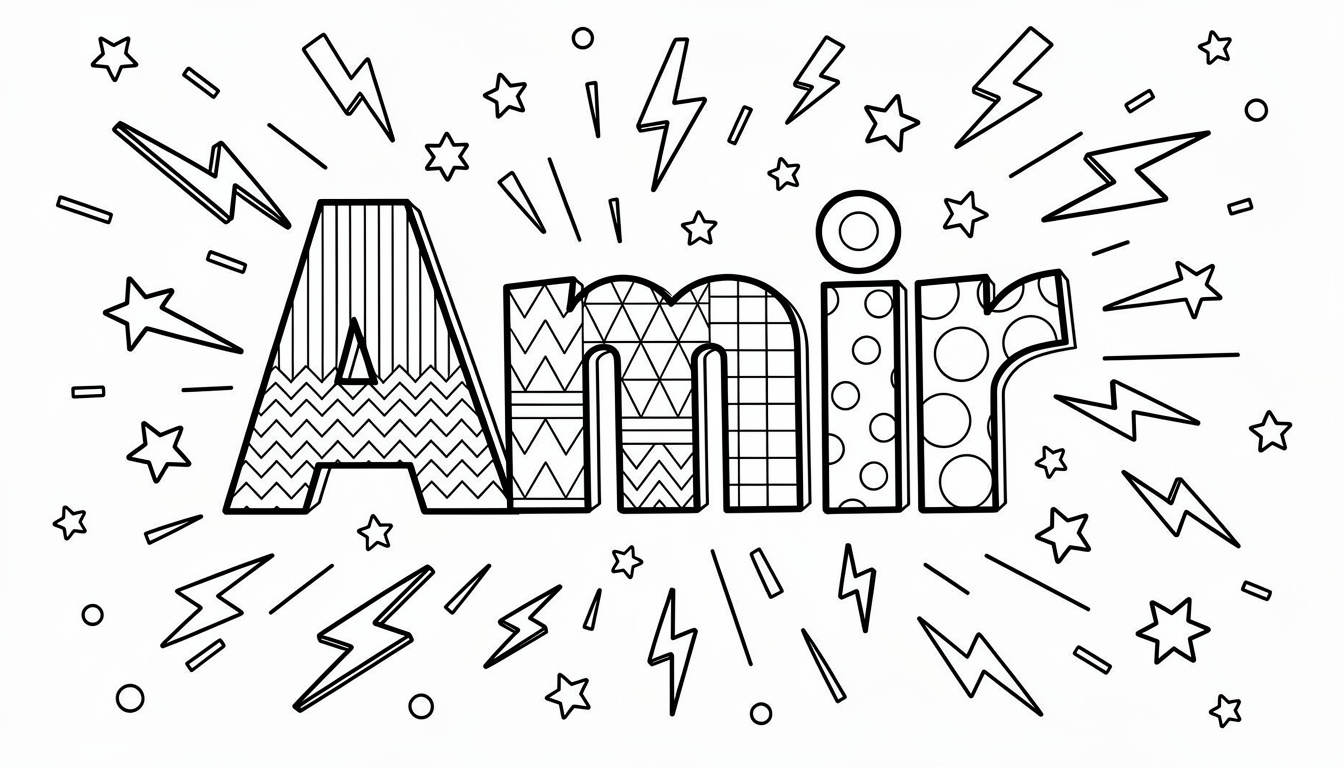 Coloriage Prénom Amir - Lettres 3D | PDF Gratuit | Colorazen