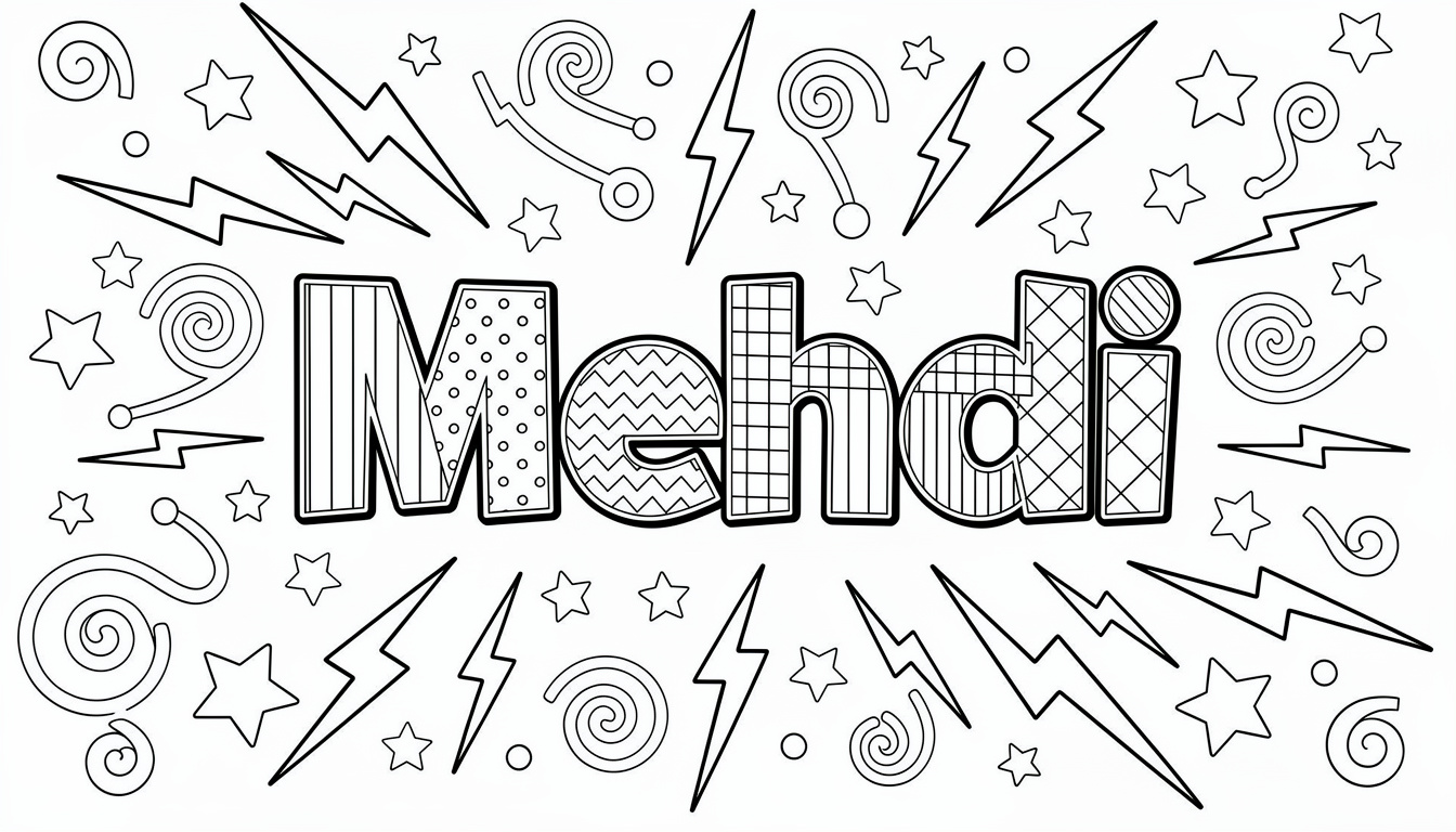Mehdi Name Coloring Page with 3D Letters | Free PDF | Colorazen