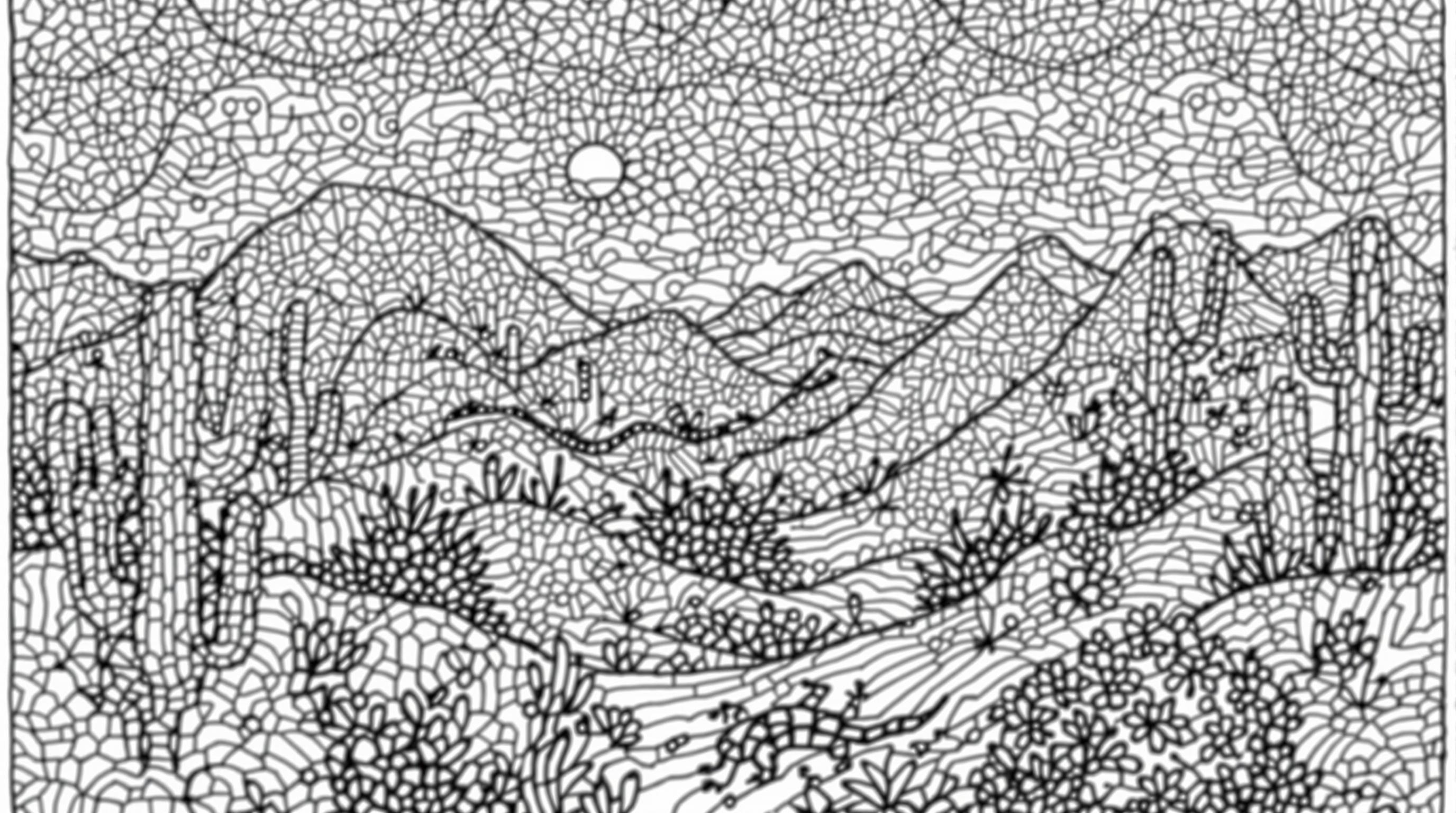 Desert Zentangle Coloring Page with Sand Dunes & Cacti for Adults ...