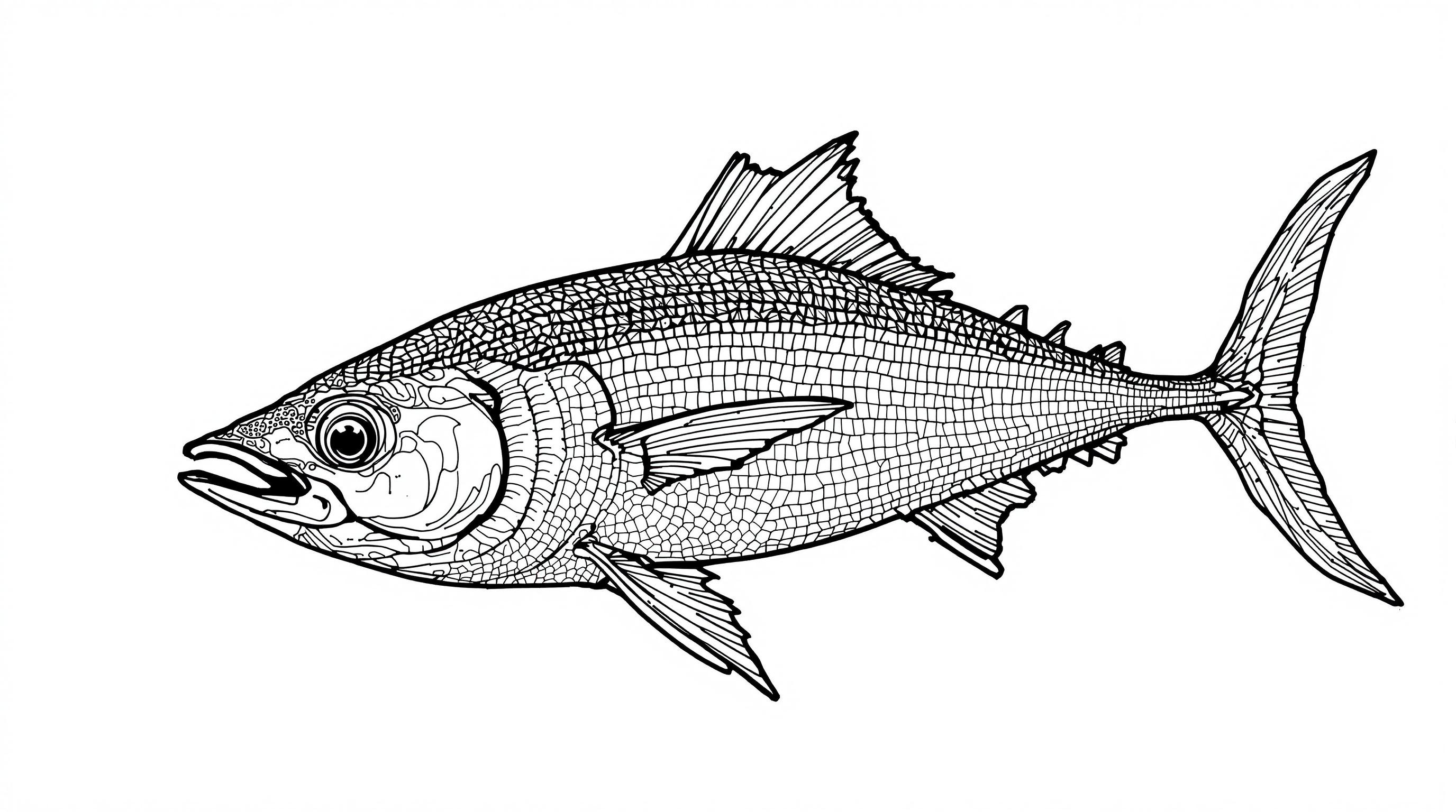 Bluefin Tuna Adult Coloring Page | Detailed Ocean Line Art Design ...