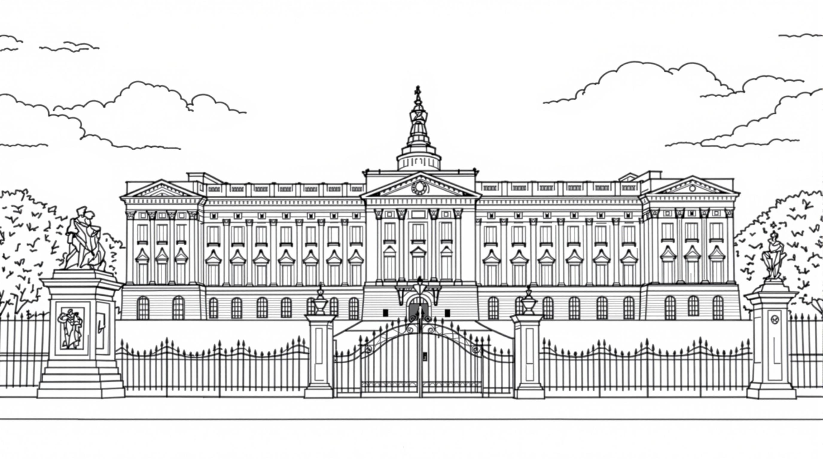 Buckingham Palace Line Art | Adult Coloring Page of London Landmark ...