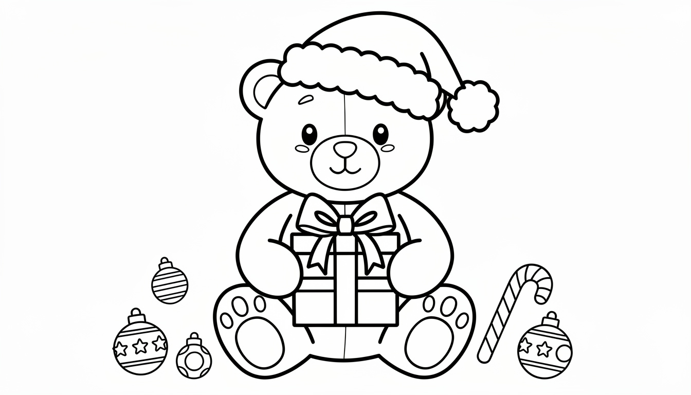 Christmas Teddy Bear Coloring Page for Kids | Free PDF | Colorazen