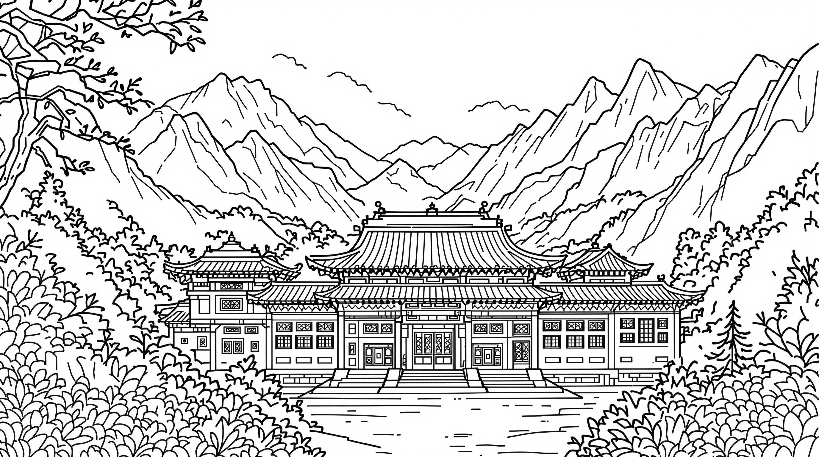 Mountain Temple Coloring Page | Free PDF | Colorazen
