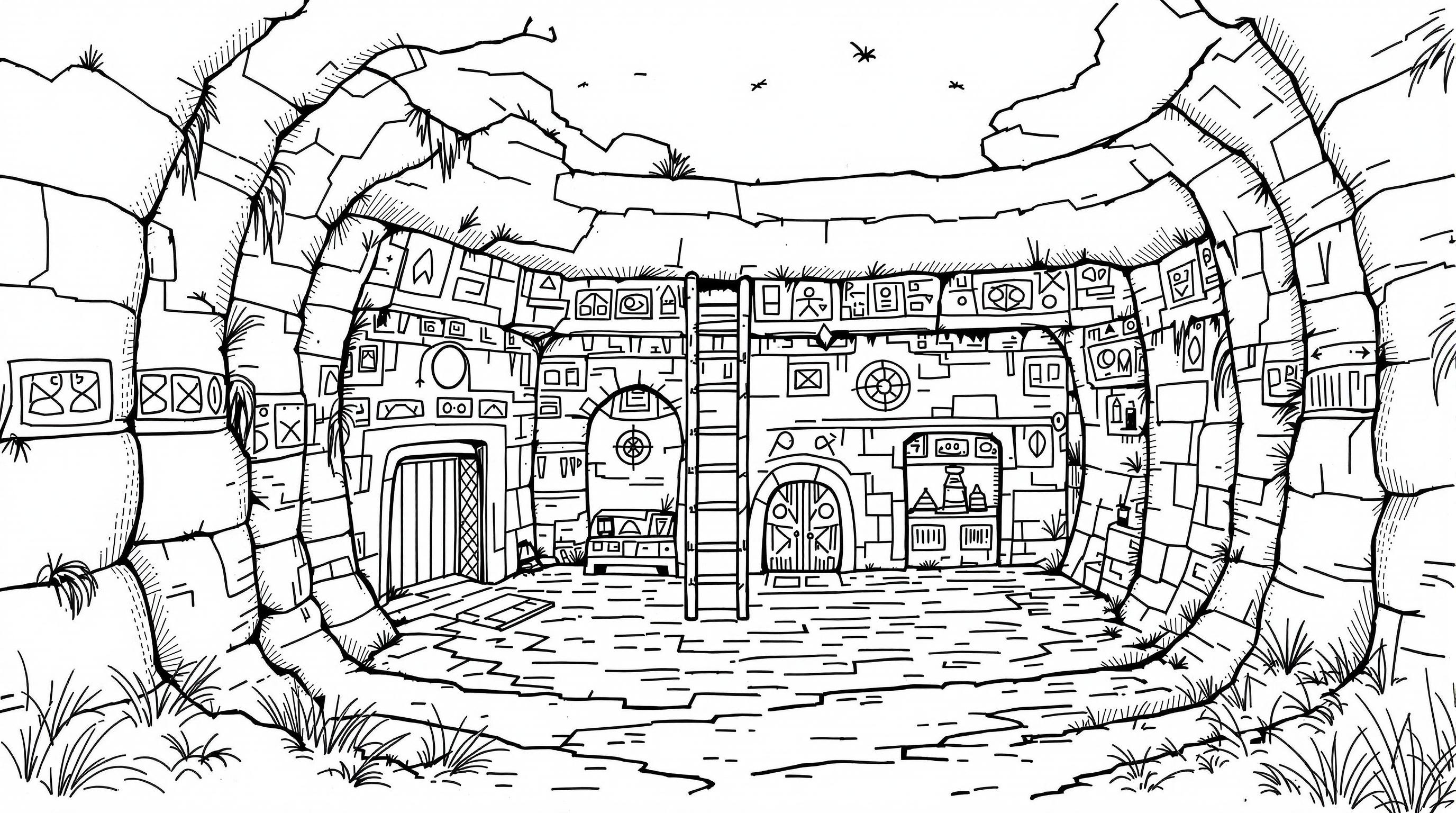 Native American Kiva Ceremonial Chamber Coloring Page with Detailed ...