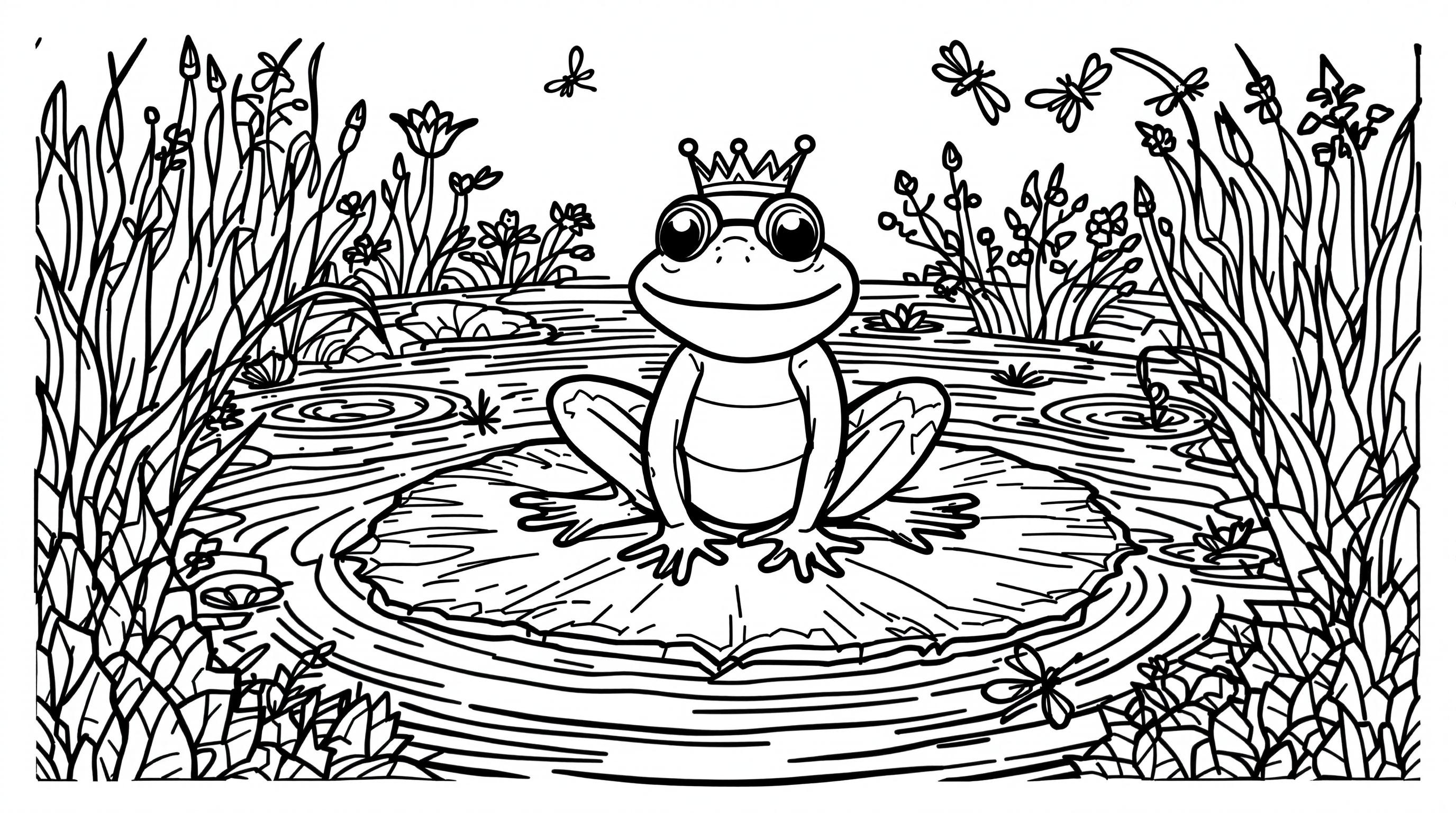 Frog Prince Fairy Tale Coloring Page - Enchanting Pond Scene | Free PDF ...