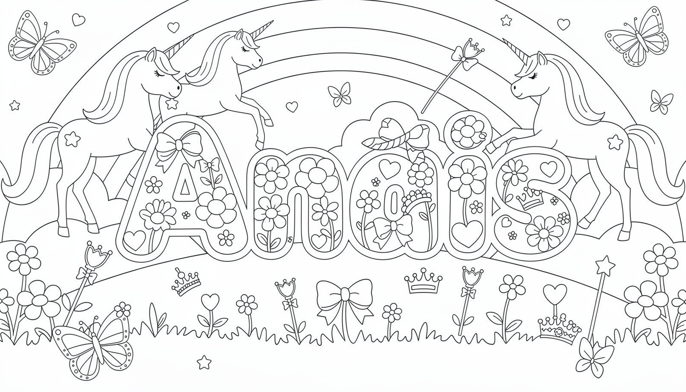 Coloriage Nombre Anaïs con Unicornios | PDF Gratis | Colorazen