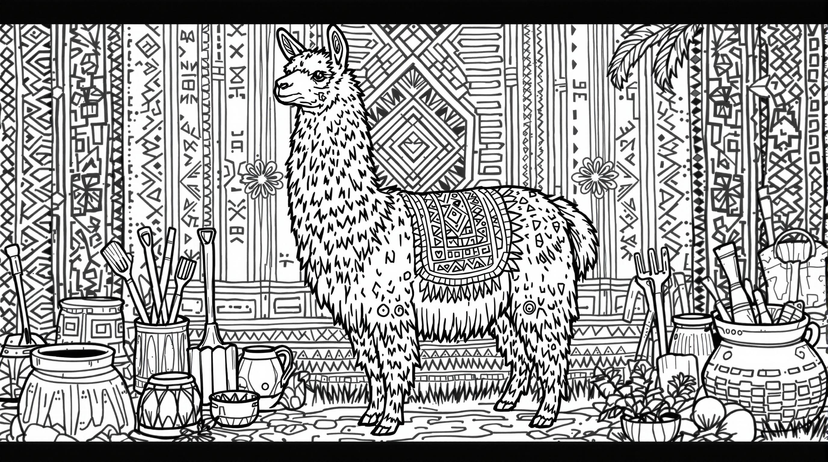 Patterned Llama Adult Coloring Page | Andean Farm Scene Art | Free PDF ...