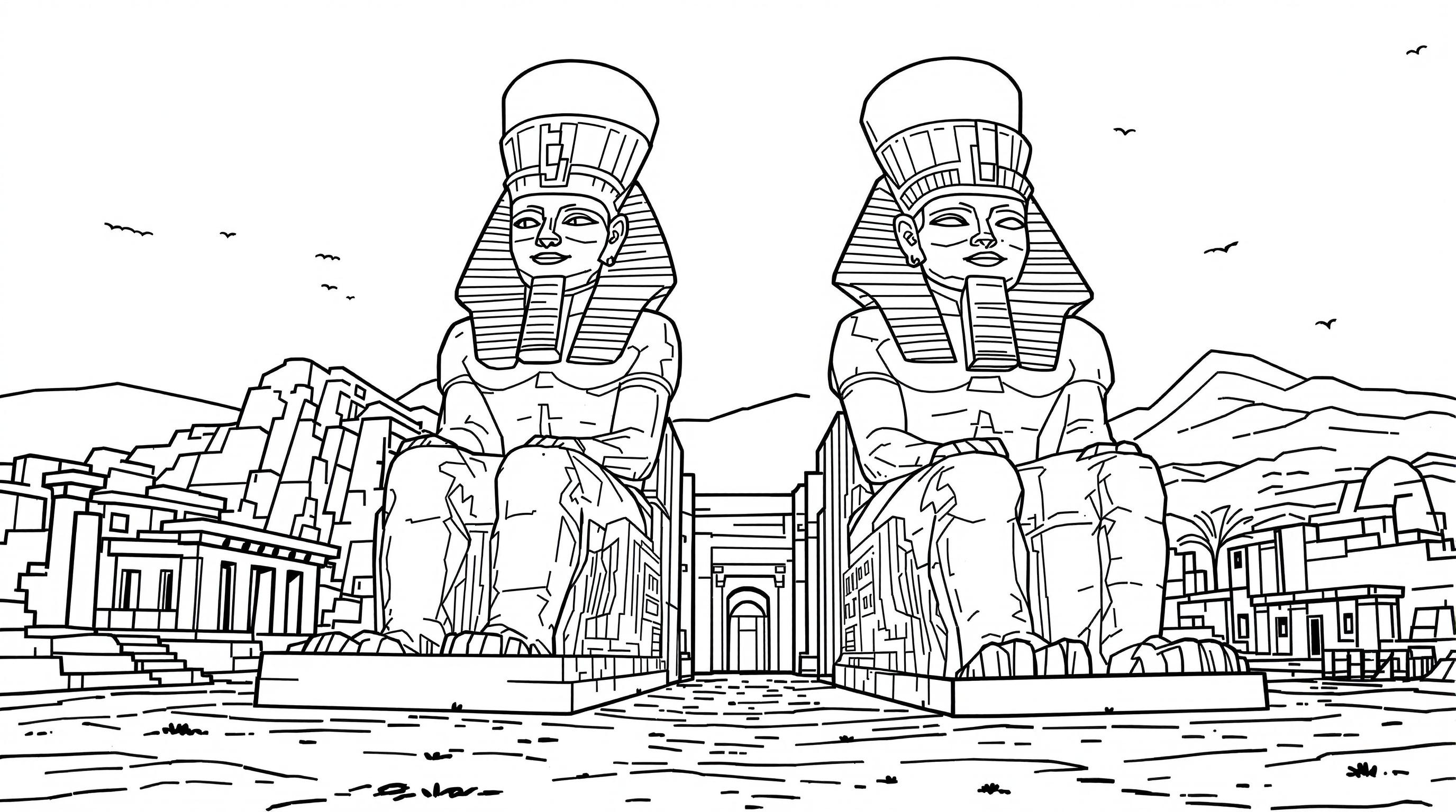 Colossi of Memnon Egyptian Coloring Page | Free PDF | Colorazen
