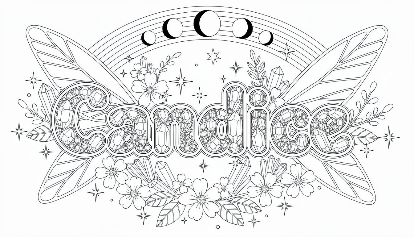 Candice Name Coloring Page - Fairy Wings & Crystals | Free PDF | Colorazen
