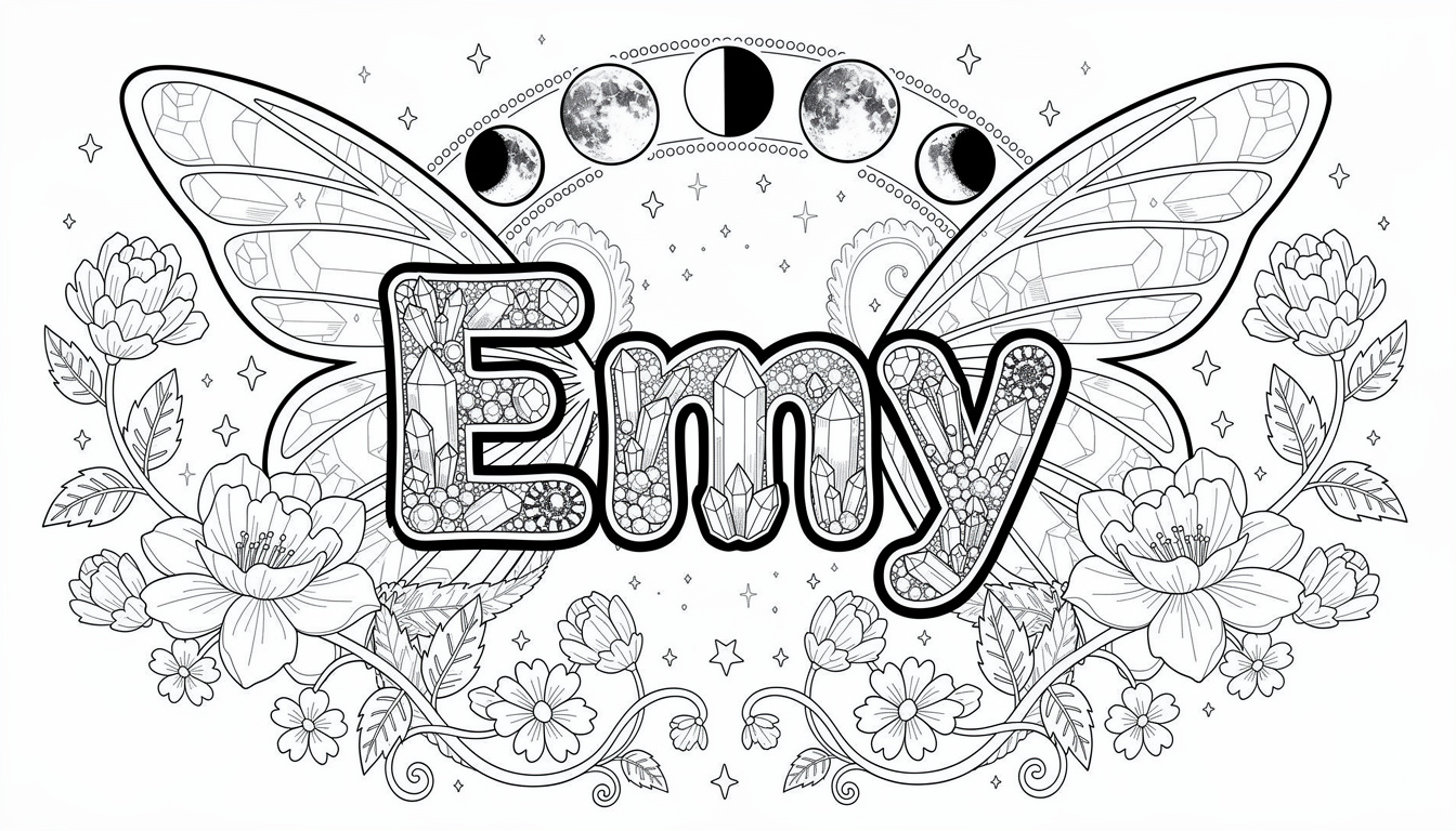 Emy İsim Boyama Sayfası Kelebeklerle | Ücretsiz PDF | Colorazen