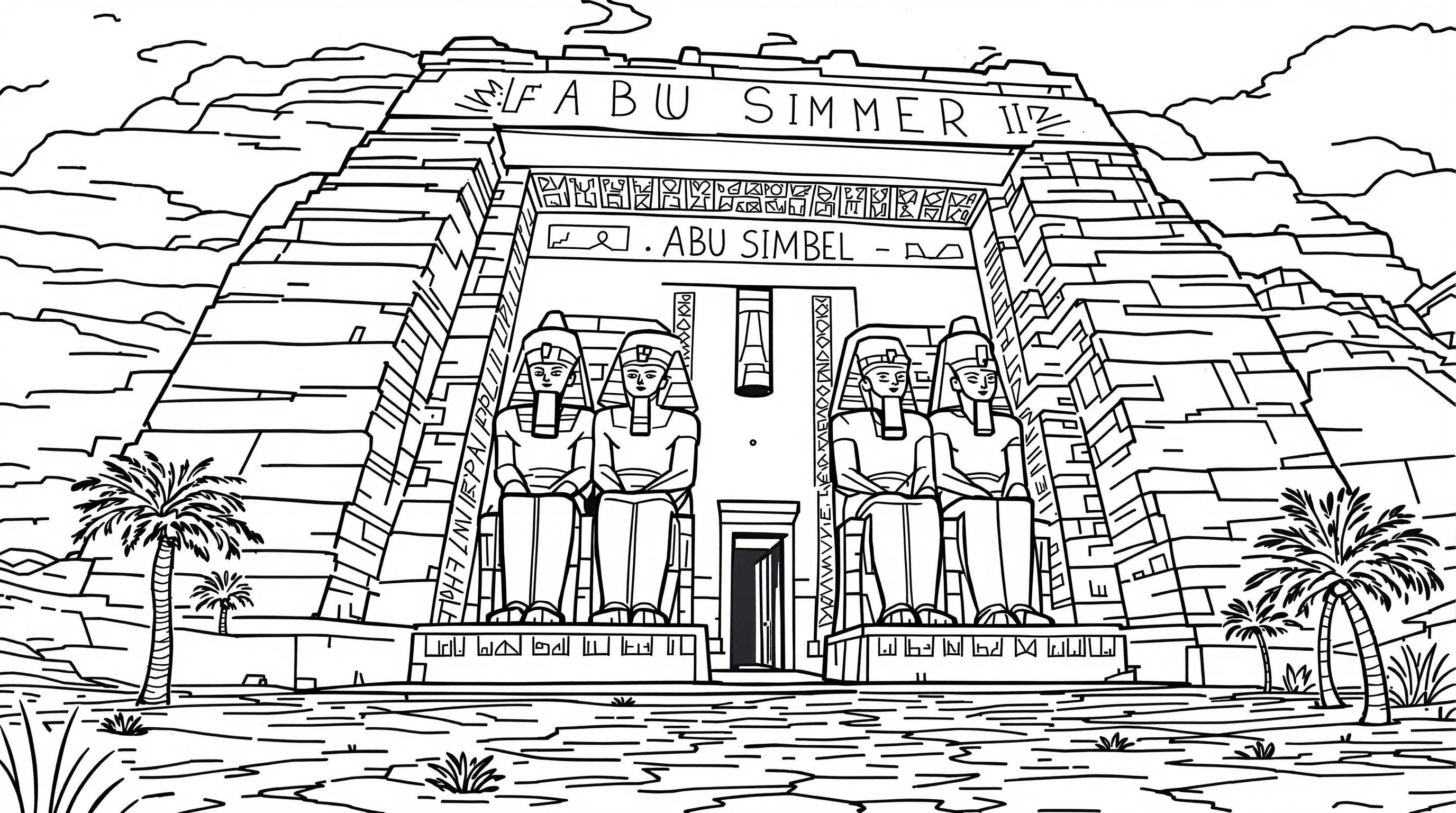 Abu Simbel Temples Coloring Page | Ancient Egyptian Architecture Art ...