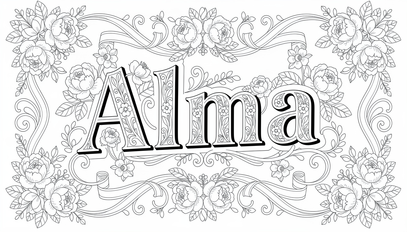 Alma Name Coloring Page - Floral Letters | Free PDF | Colorazen