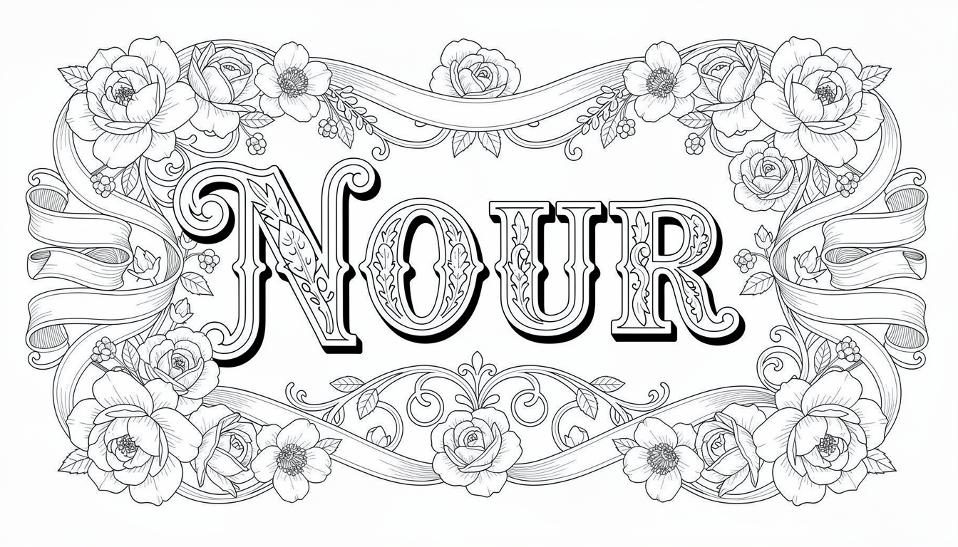 Nour Name Floral Coloring Page | Free PDF | Colorazen
