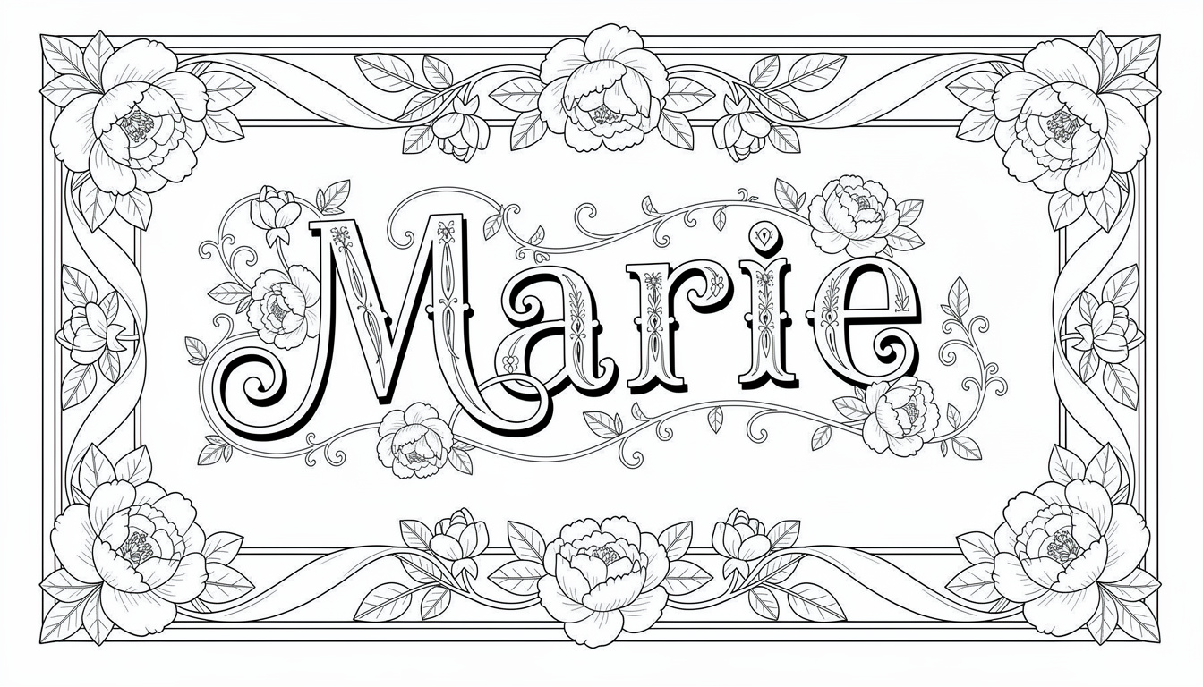 Marie Name Ausmalbild mit Blumen | Kostenloses PDF | Colorazen