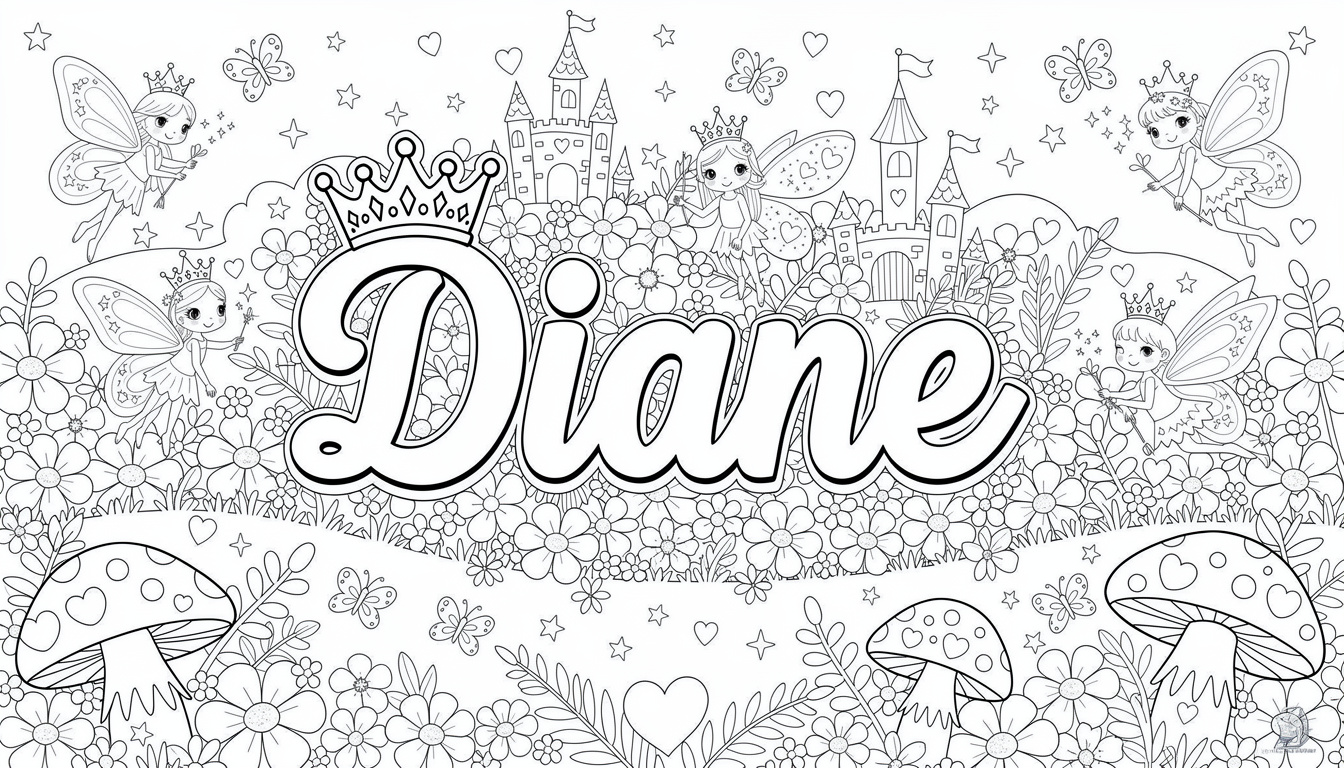 Colorear Nombre Diane - Tema Princesa | PDF Gratis | Colorazen