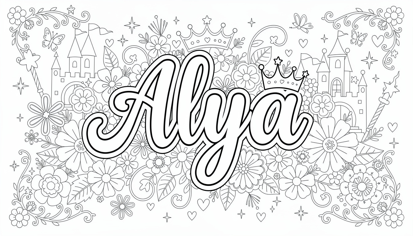 Alya İsim Boyama - Masal Tasarımı | Ücretsiz PDF | Colorazen