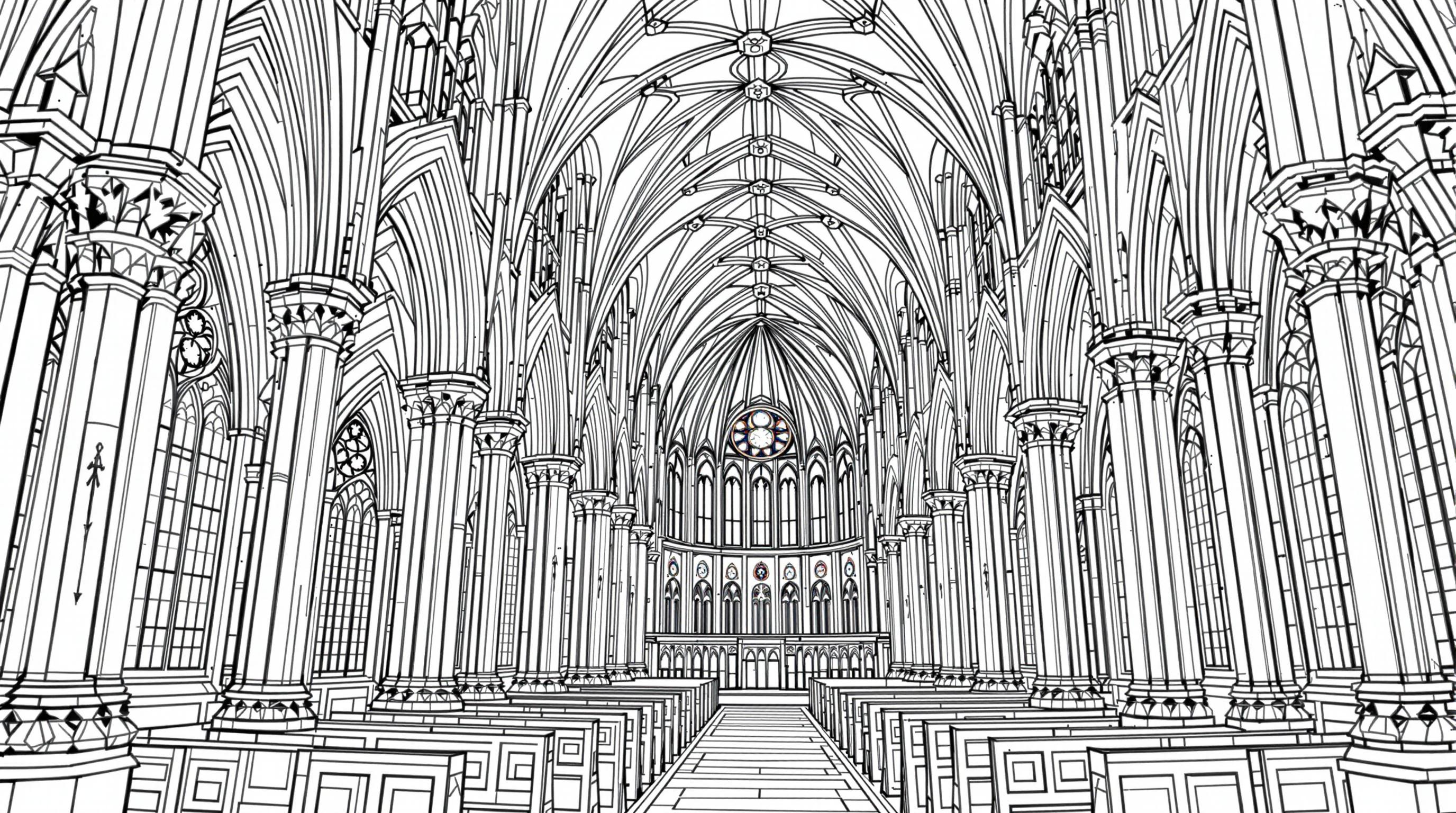 Gothic Cathedral Interior Coloring Page | Free PDF | Colorazen