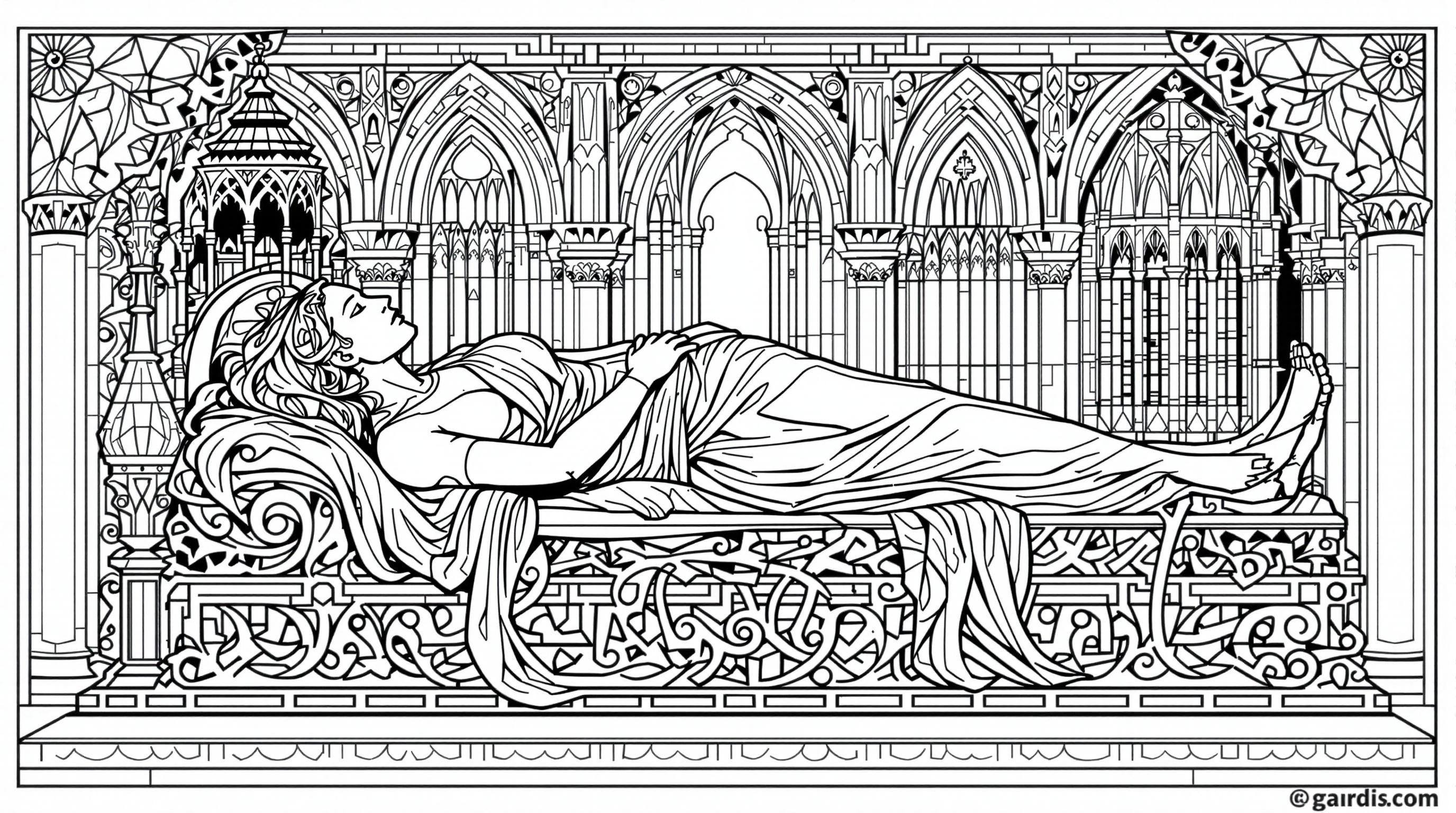 Gothic Tomb Effigy Coloring Page | Free PDF | Colorazen