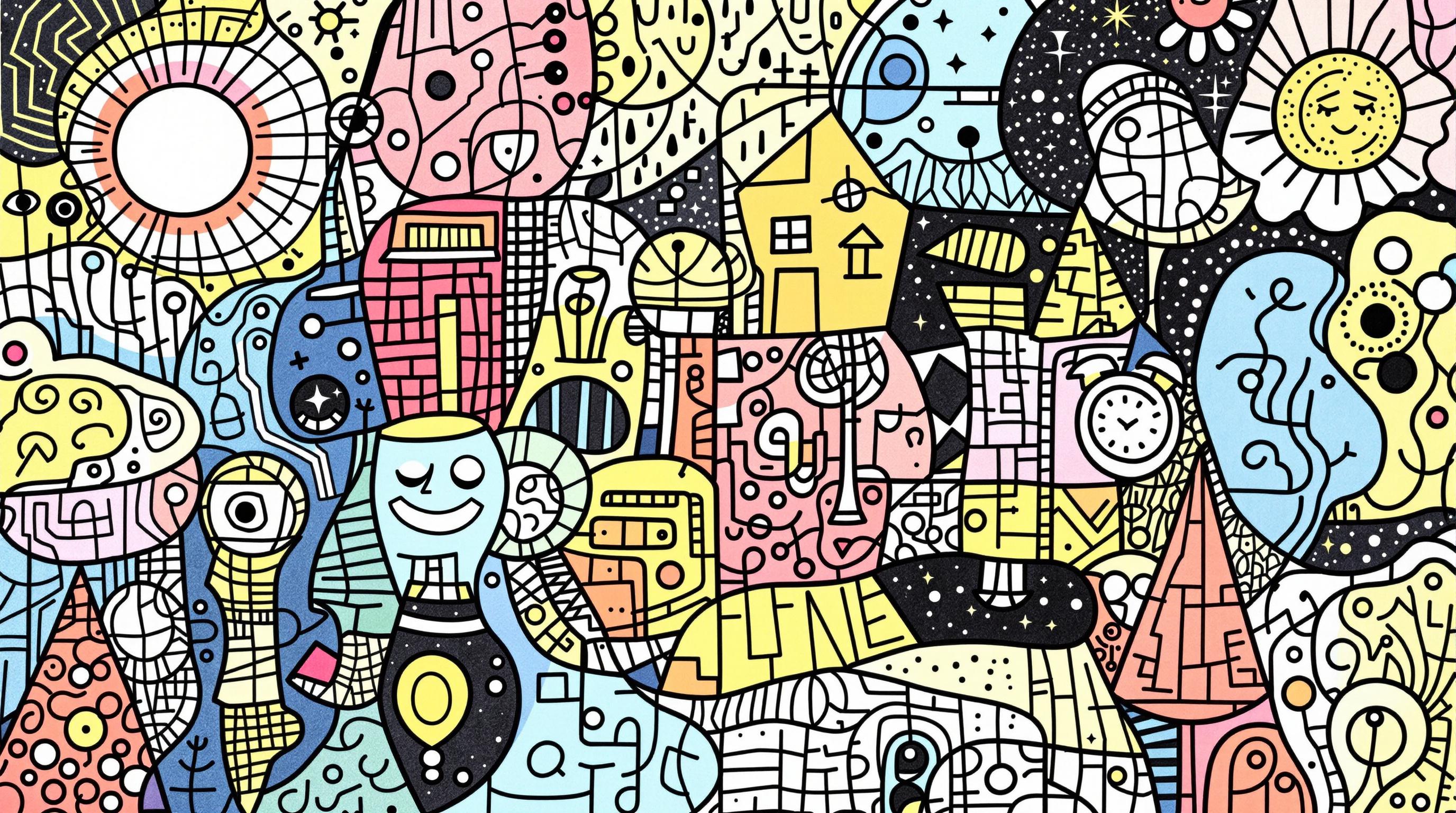 Abstract Art Coloring Page - Paul Klee Style Lines and Shapes | Colorazen