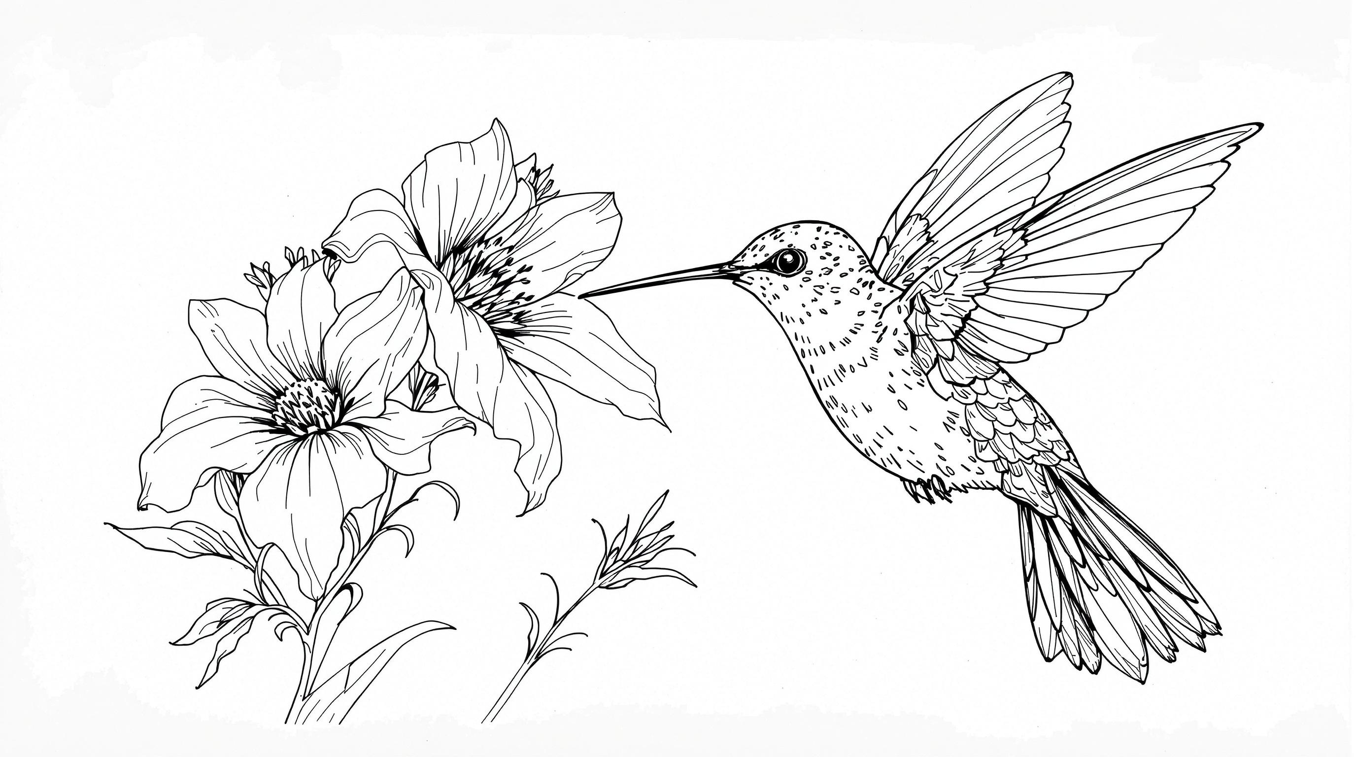 Hummingbird & Cosmos Flowers Coloring Page | Free PDF | Colorazen