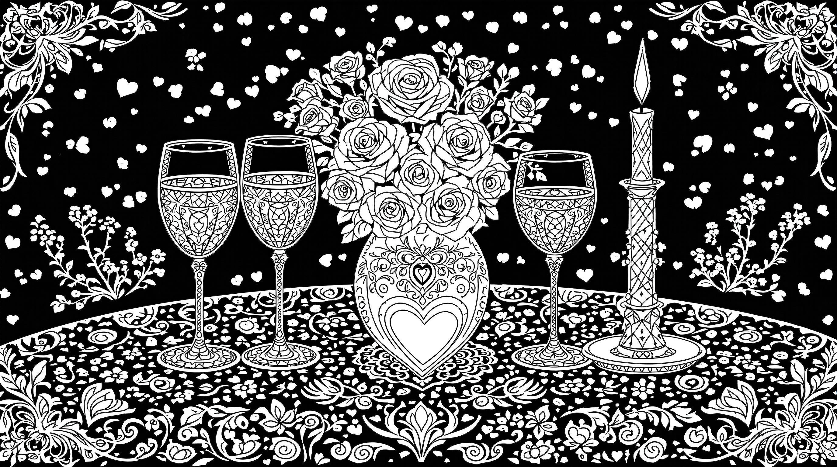 Romantic Table Setting Coloring Page | Valentine's Day Art for Adults ...