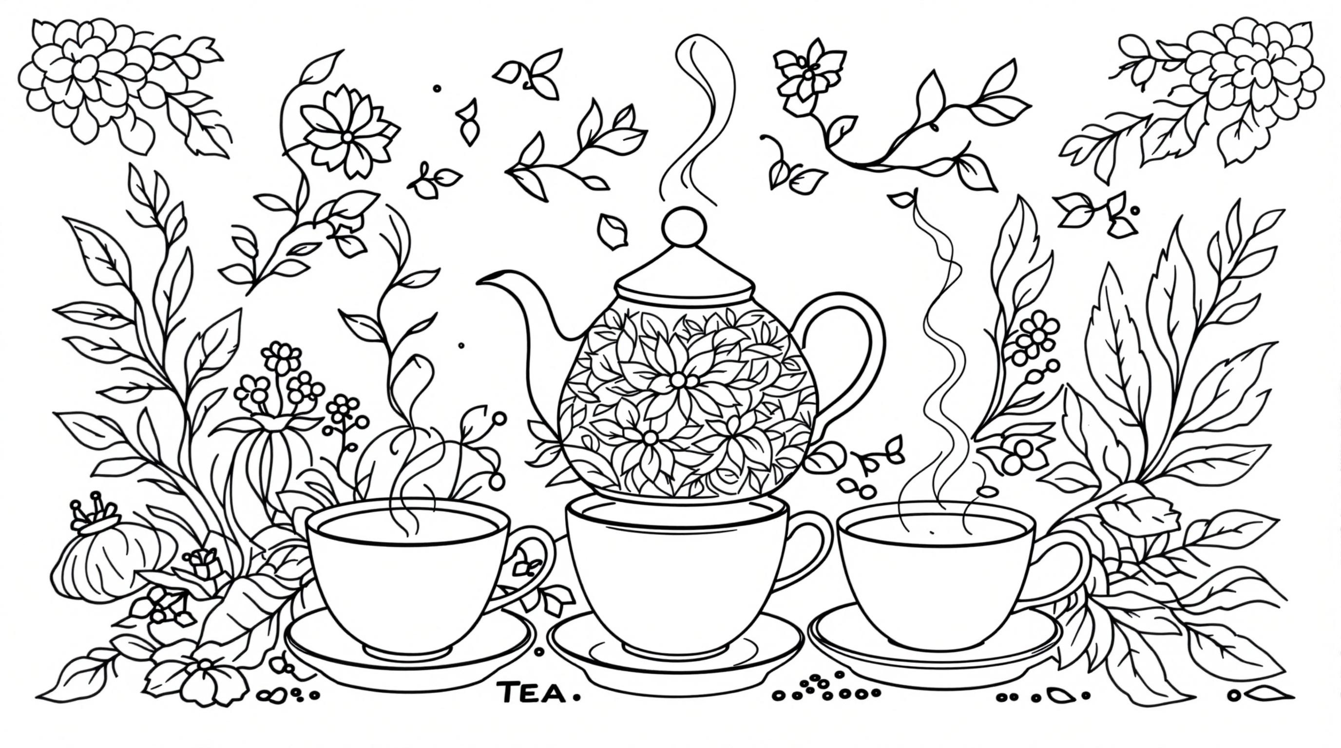 Zen Tea Ceremony Coloring Page | Relaxing Teapot & Cups Design | Colorazen