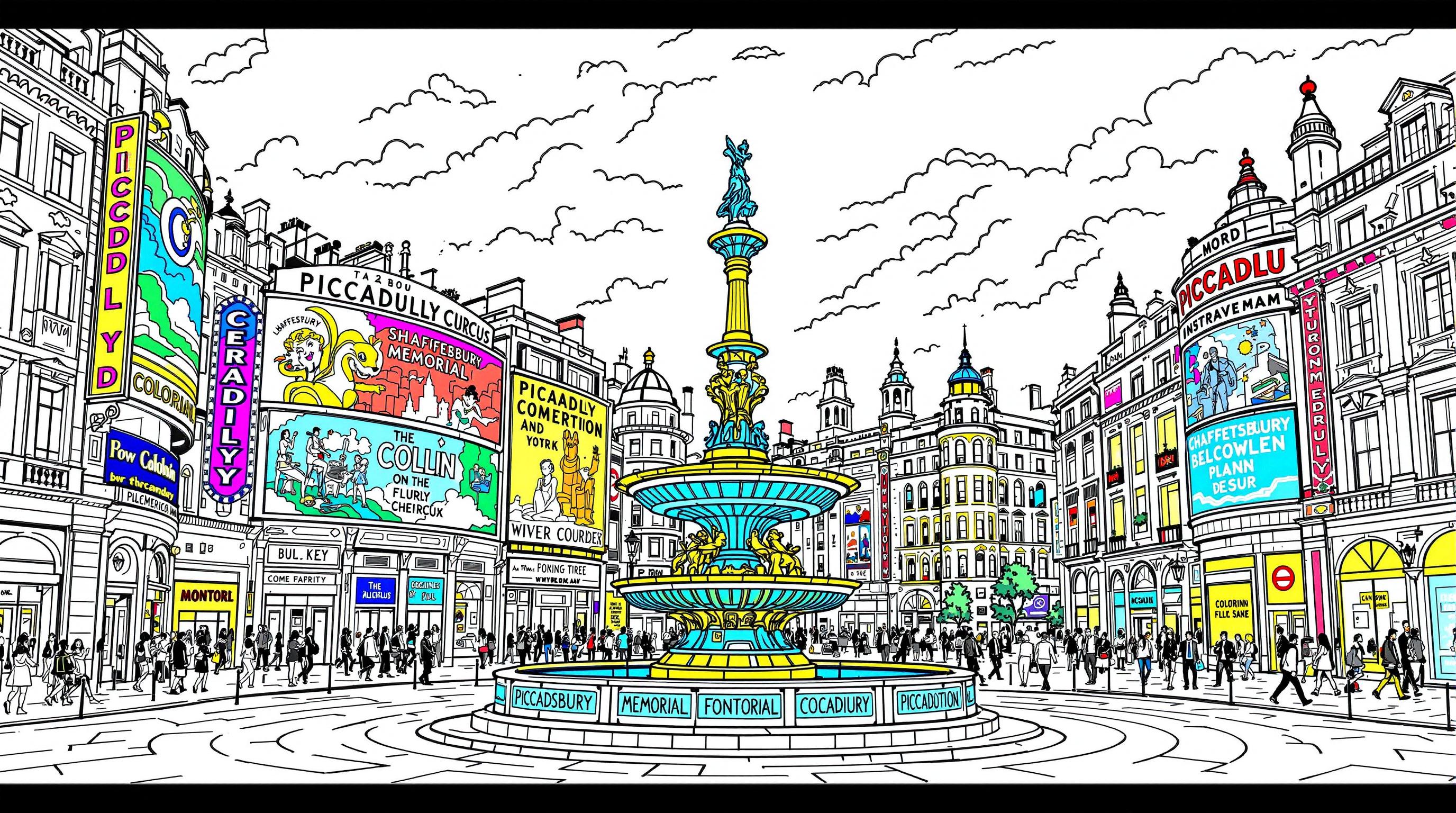 Piccadilly Circus Boyama | Londra Simgeleri Çizimi | Colorazen