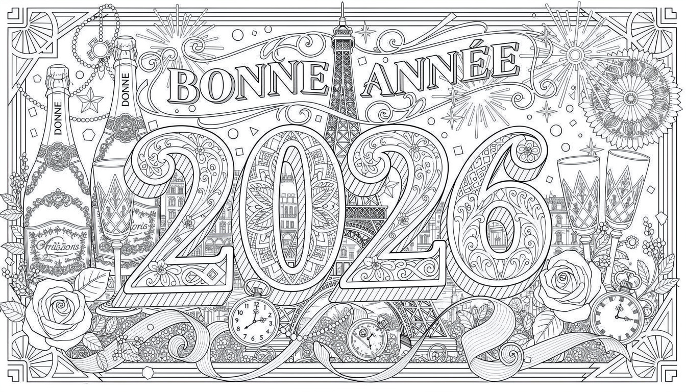 Coloriage Bonne Année 2026 | Nouvel An Français | PDF Gratuit | Colorazen