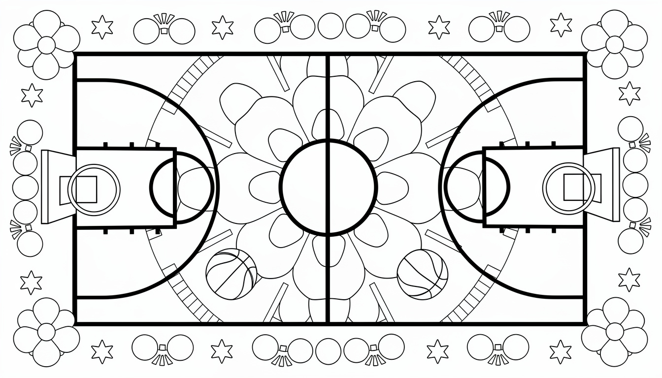 Basketball Court Mandala Coloring Page | Free PDF | Colorazen