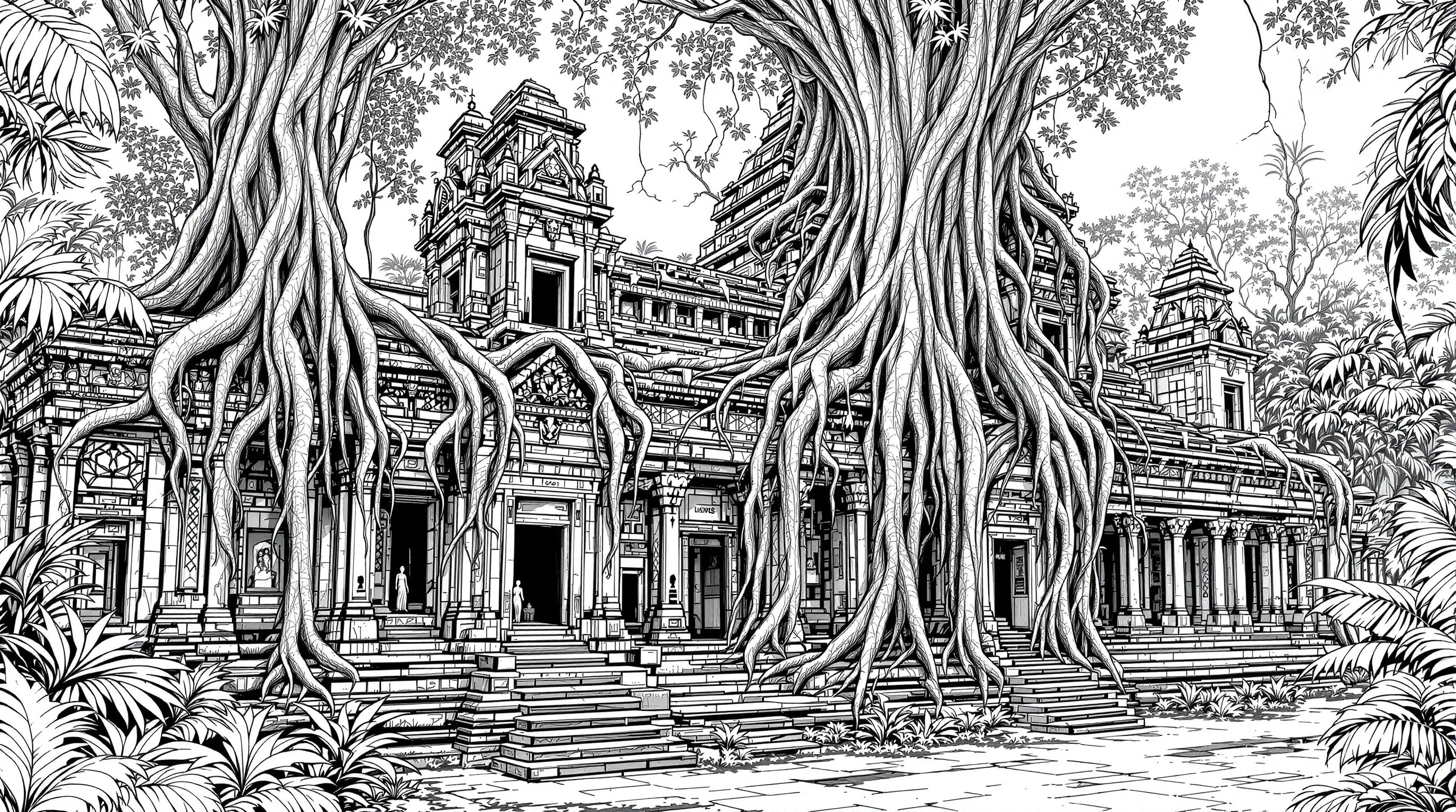 Khmer Temple Jungle Coloring Page | Colorazen