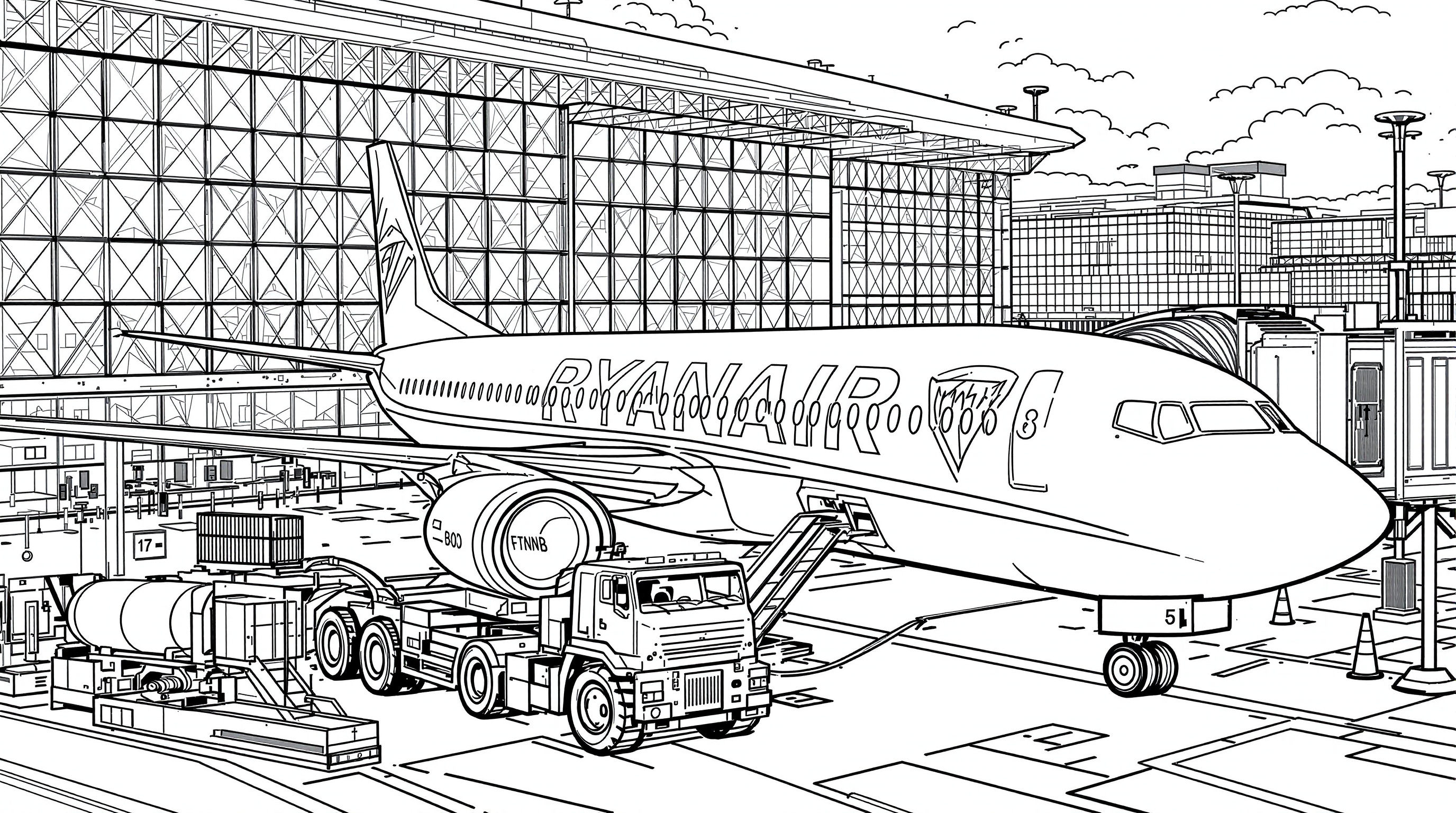 Airport Terminal Ryanair Boeing 737 Coloring Page | Colorazen