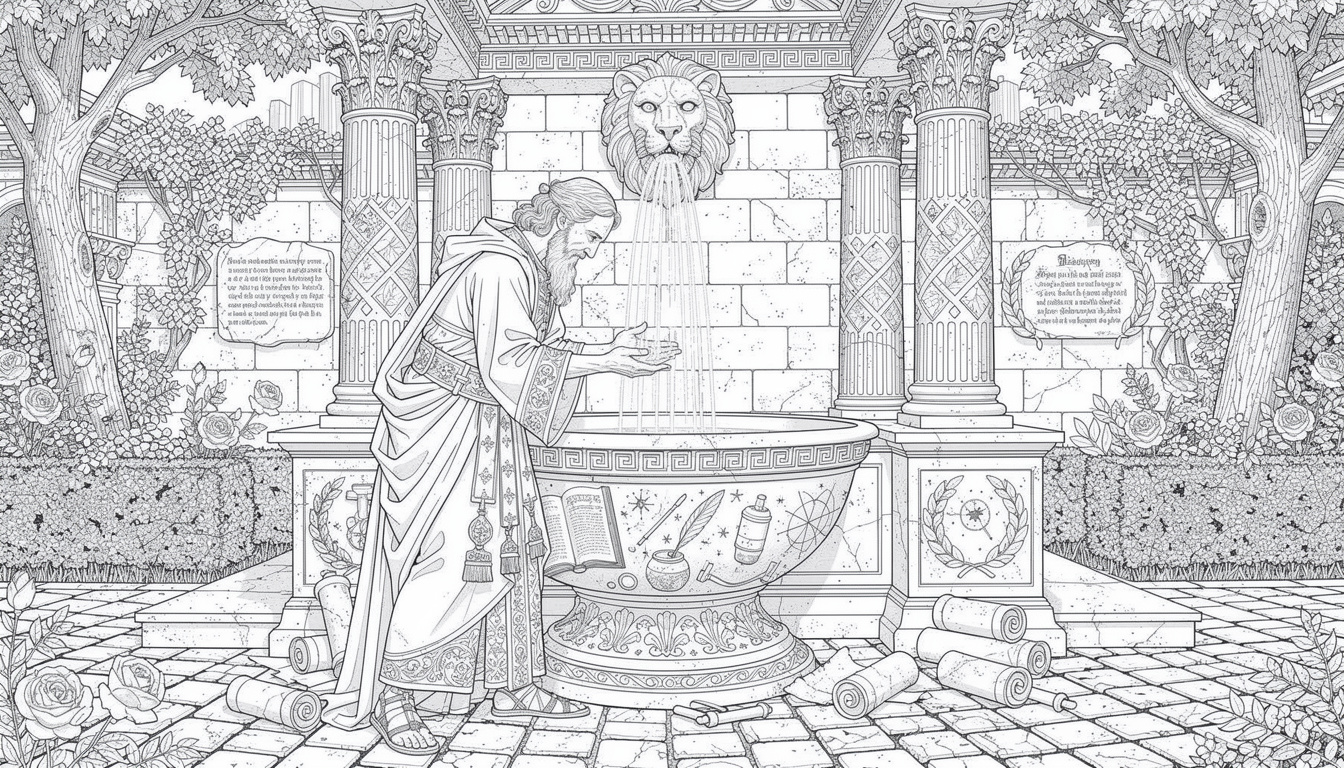 Fountain of Knowledge Coloring Page | Free PDF | Colorazen