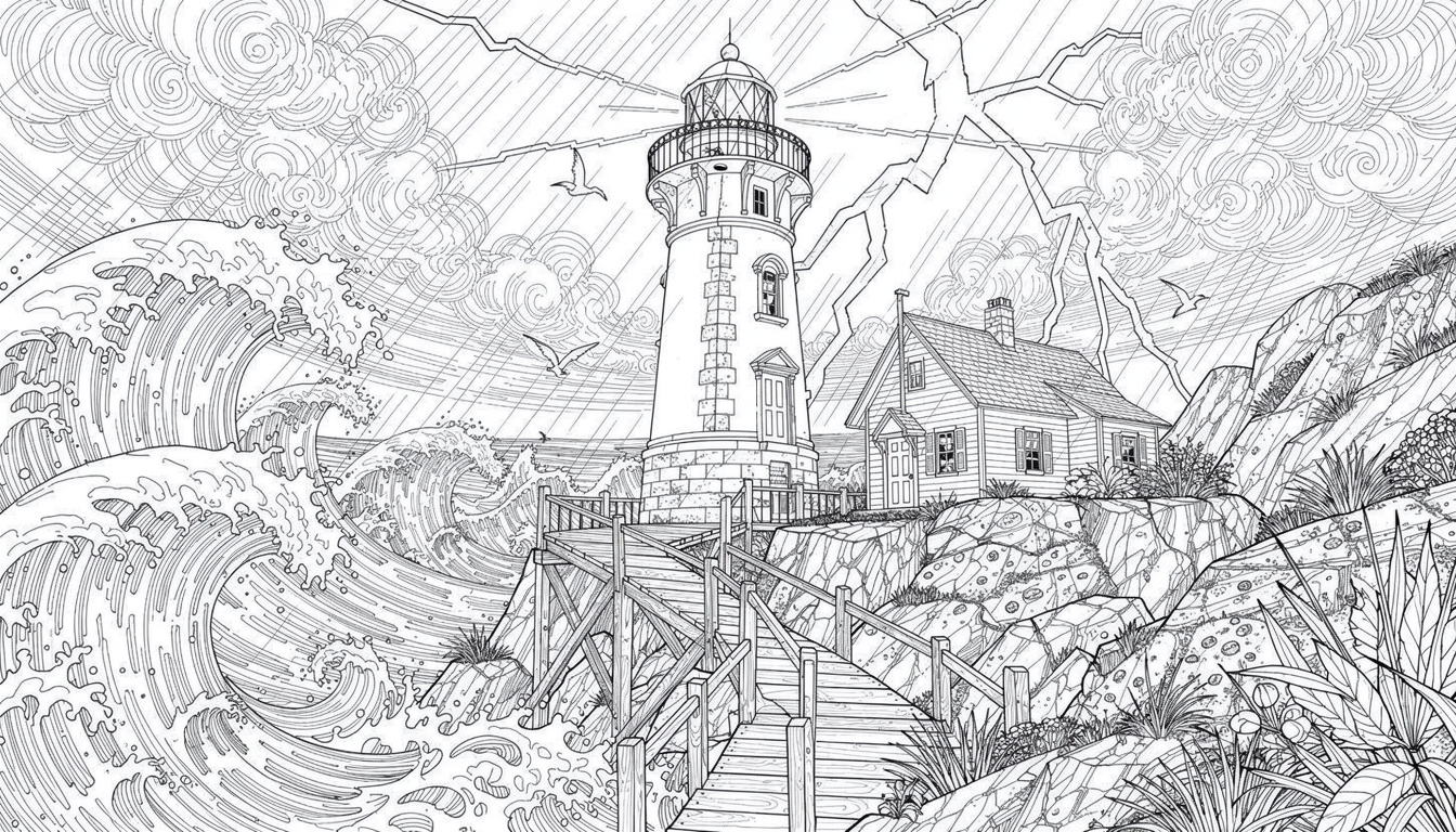 Lighthouse Storm Coloring Page - Free PDF | Free PDF | Colorazen