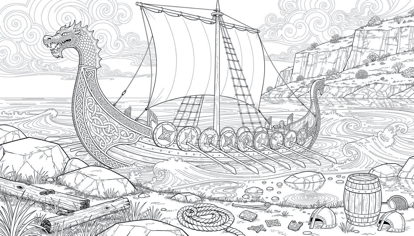 Vikingaskepp Kustvy Målarbild | Gratis PDF | Colorazen