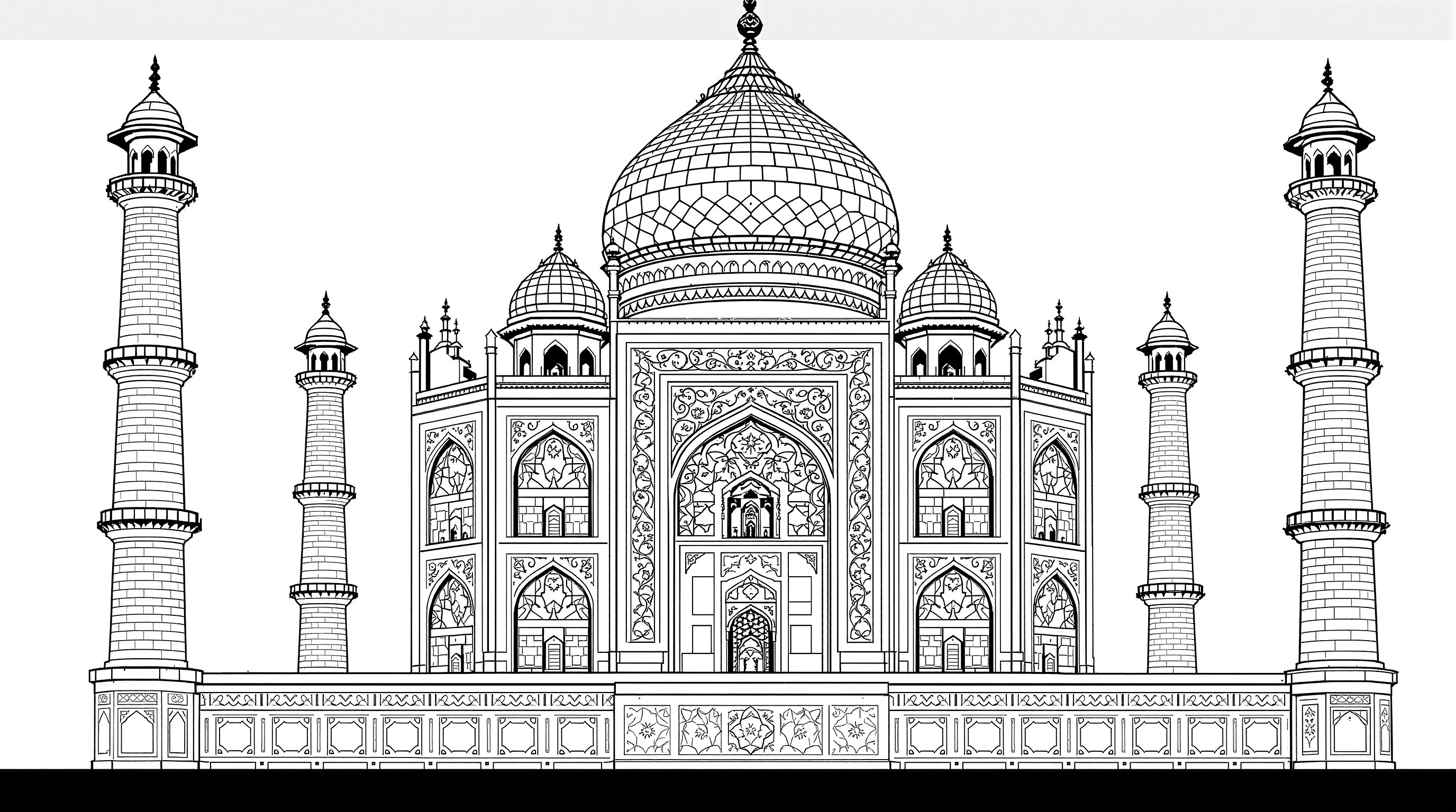Taj Mahal Coloring Page - Architectural Detail | Free PDF | Colorazen