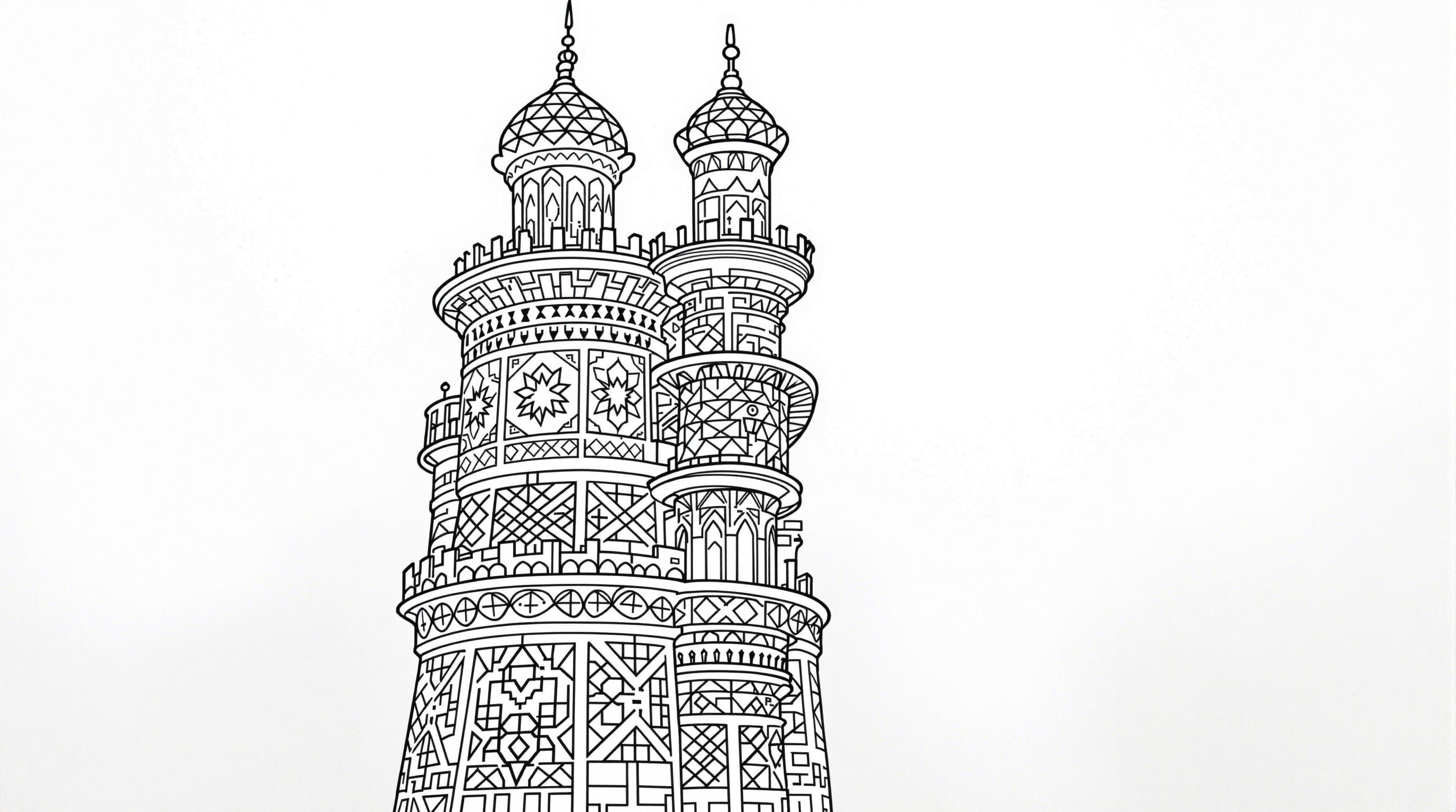 Persian Minaret Adult Coloring Page with Islamic Patterns | Colorazen