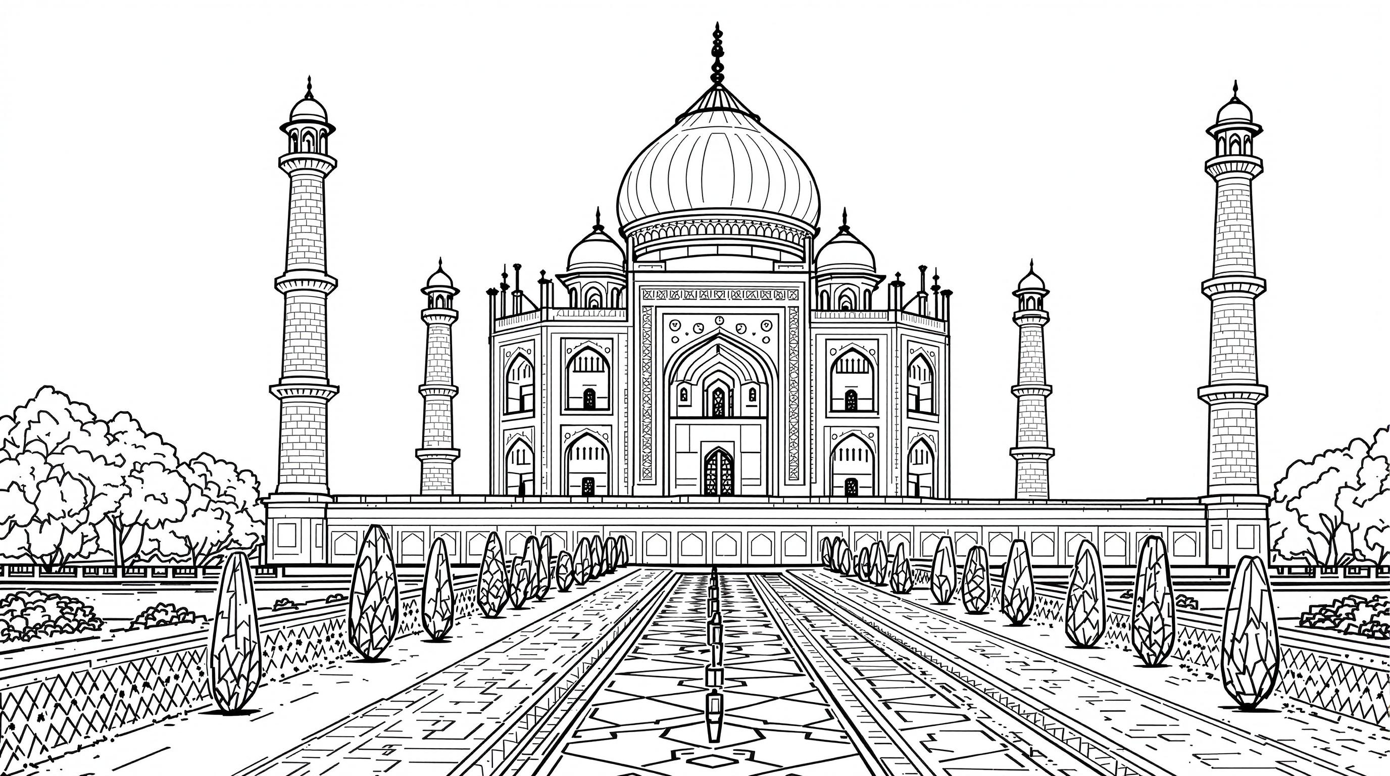 Taj Mahal Gardens Coloring Page | Free PDF | Colorazen