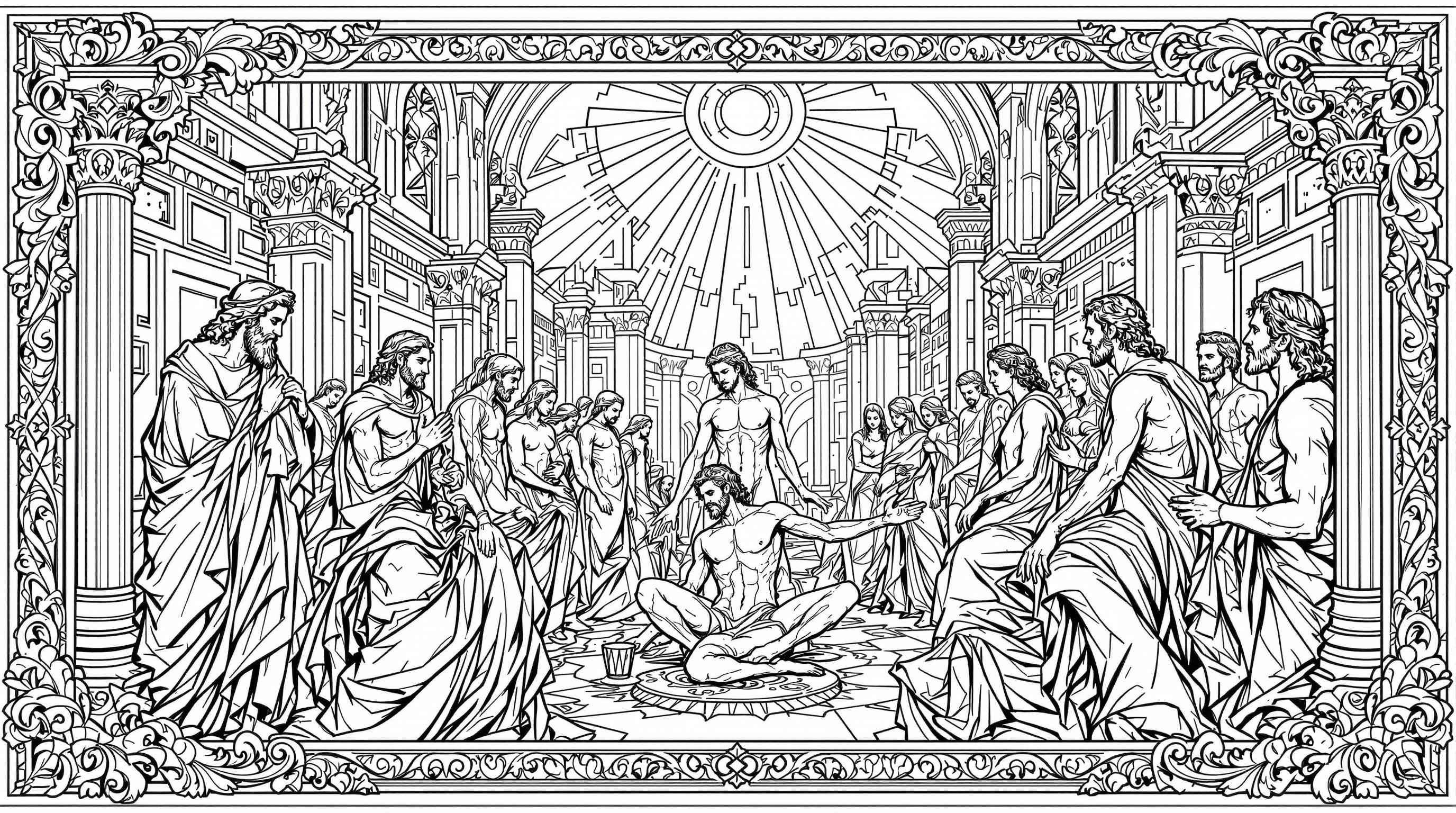 La Creación de Adán - Página para Colorear Adultos | Colorazen