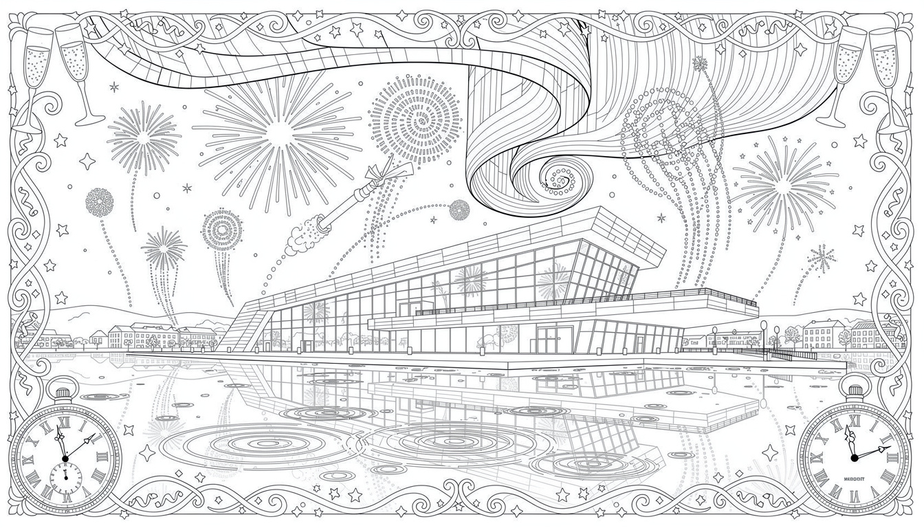 Oslo Opera House New Year's Eve Coloring Page with Northern Lights ...