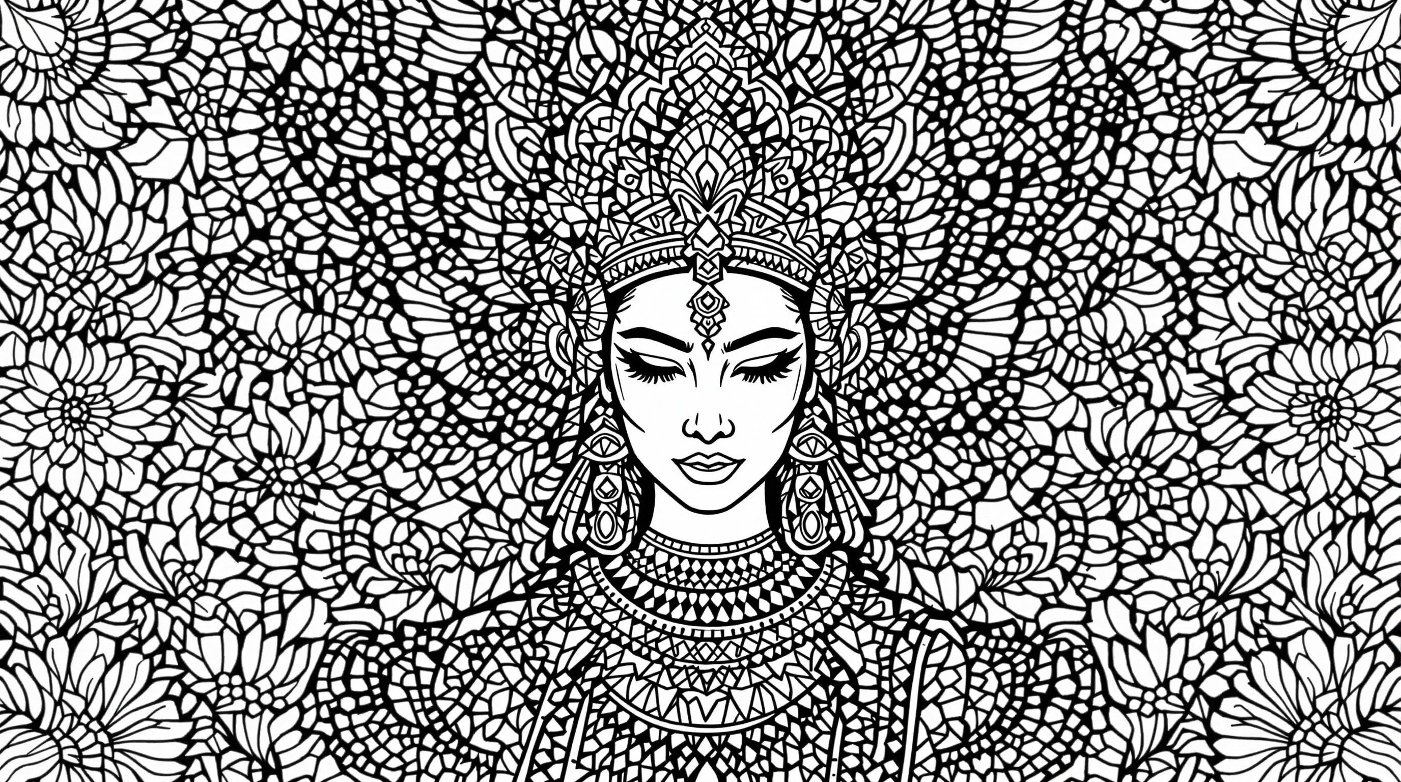 Balinese Dancer Line Drawing | Adult Coloring Page with Traditional Art ...